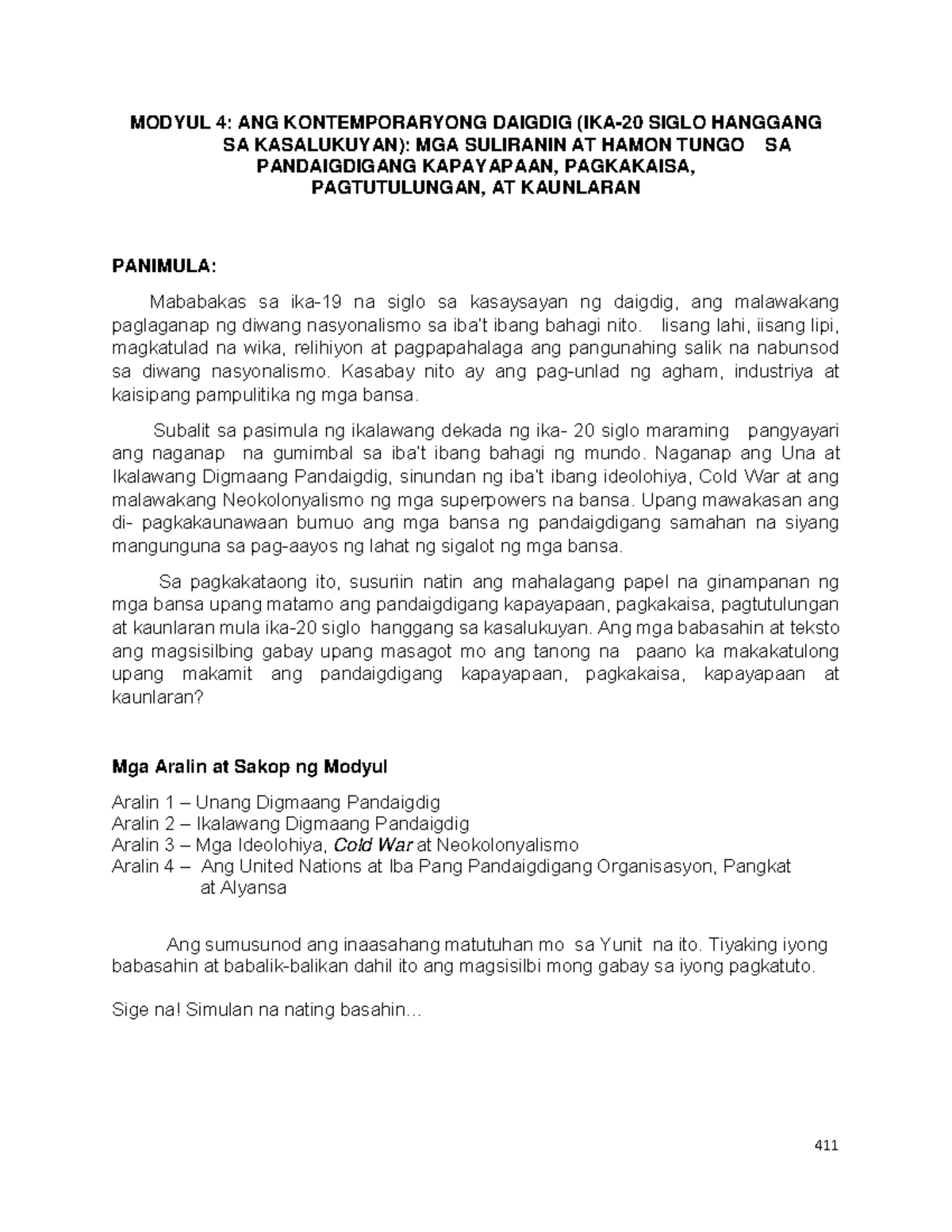 Ap q4 - Class notes for AP q4 - MODYUL 4: ANG KONTEMPORARYONG DAIGDIG ...