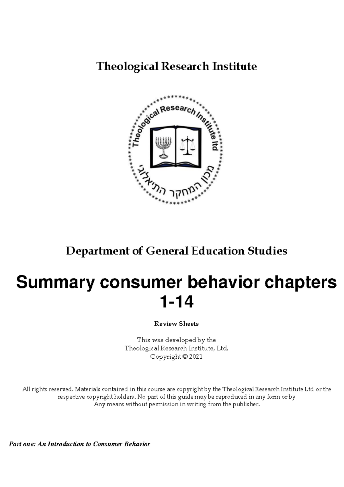Review Sheet Consumer Behavior - Theological Research Institute ...