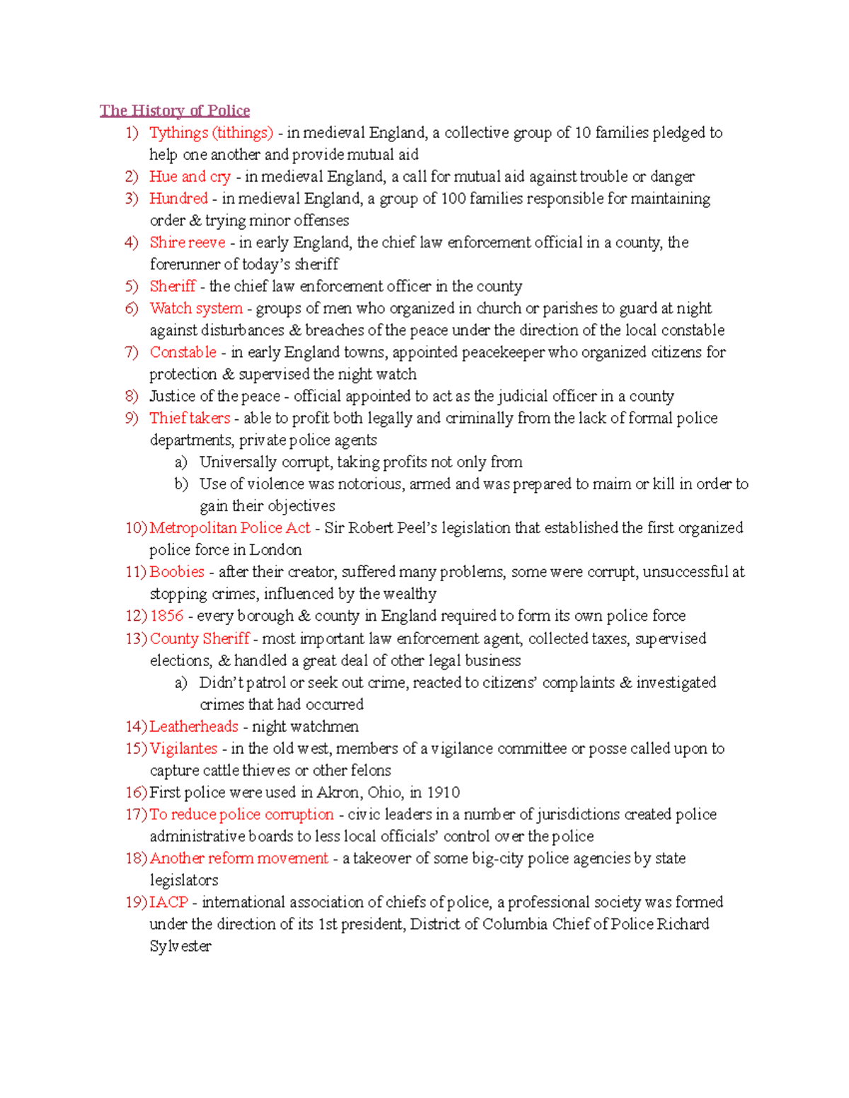 CJU - ch5 notes - The History of Police 1) Tythings (tithings) - in ...