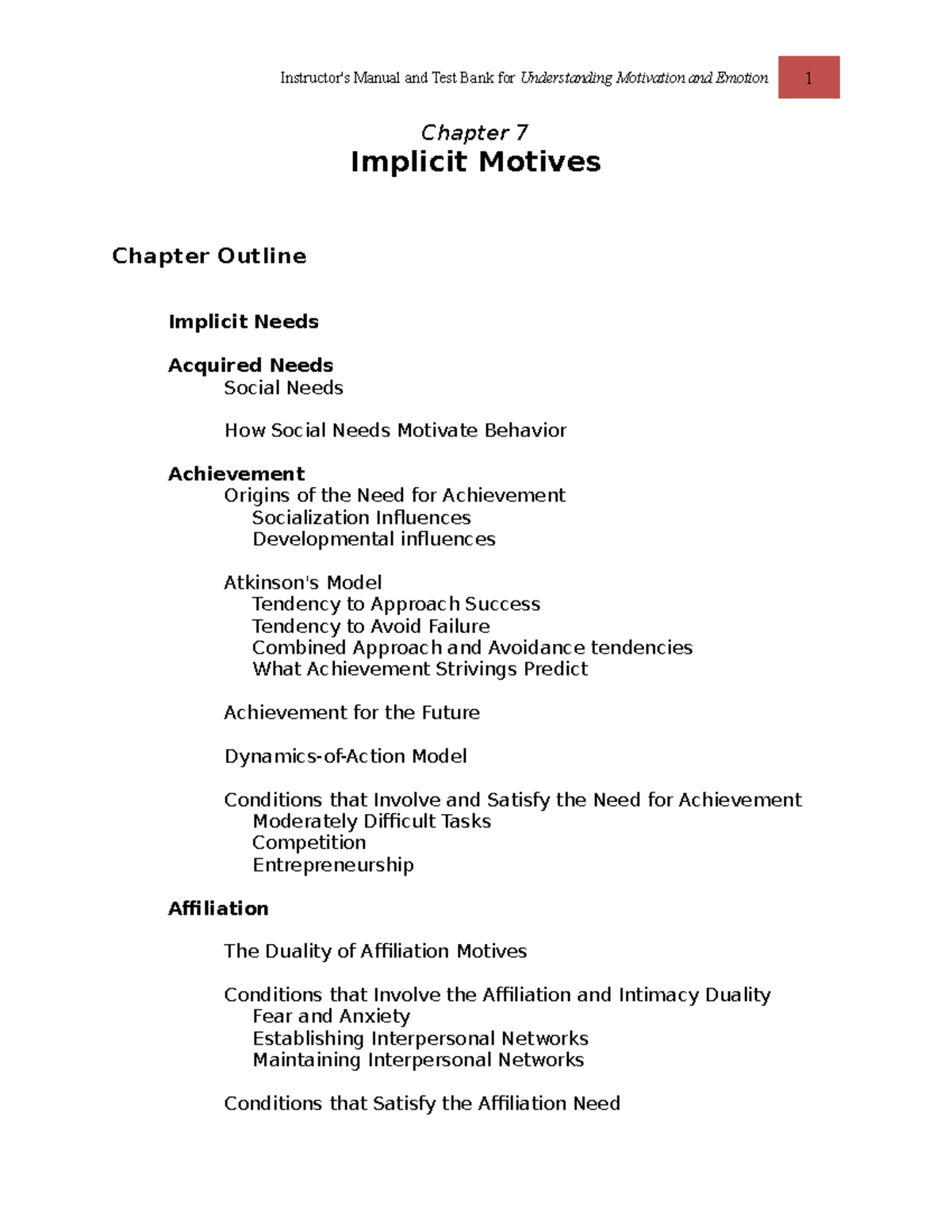 Ch07 - Lecture notes 7 - Chapter 7 Implicit Motives Chapter Outline ...