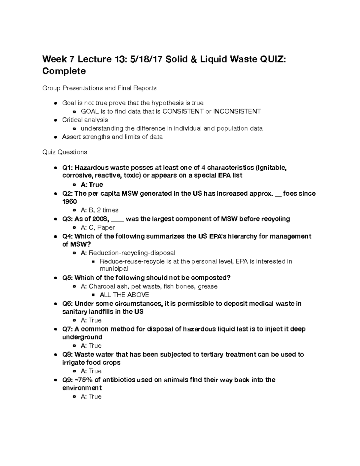Env Hlt 100 Week 7 Lecture 13 Lecture Notes Week 7 Lecture 13 51817 Solid And Liquid 