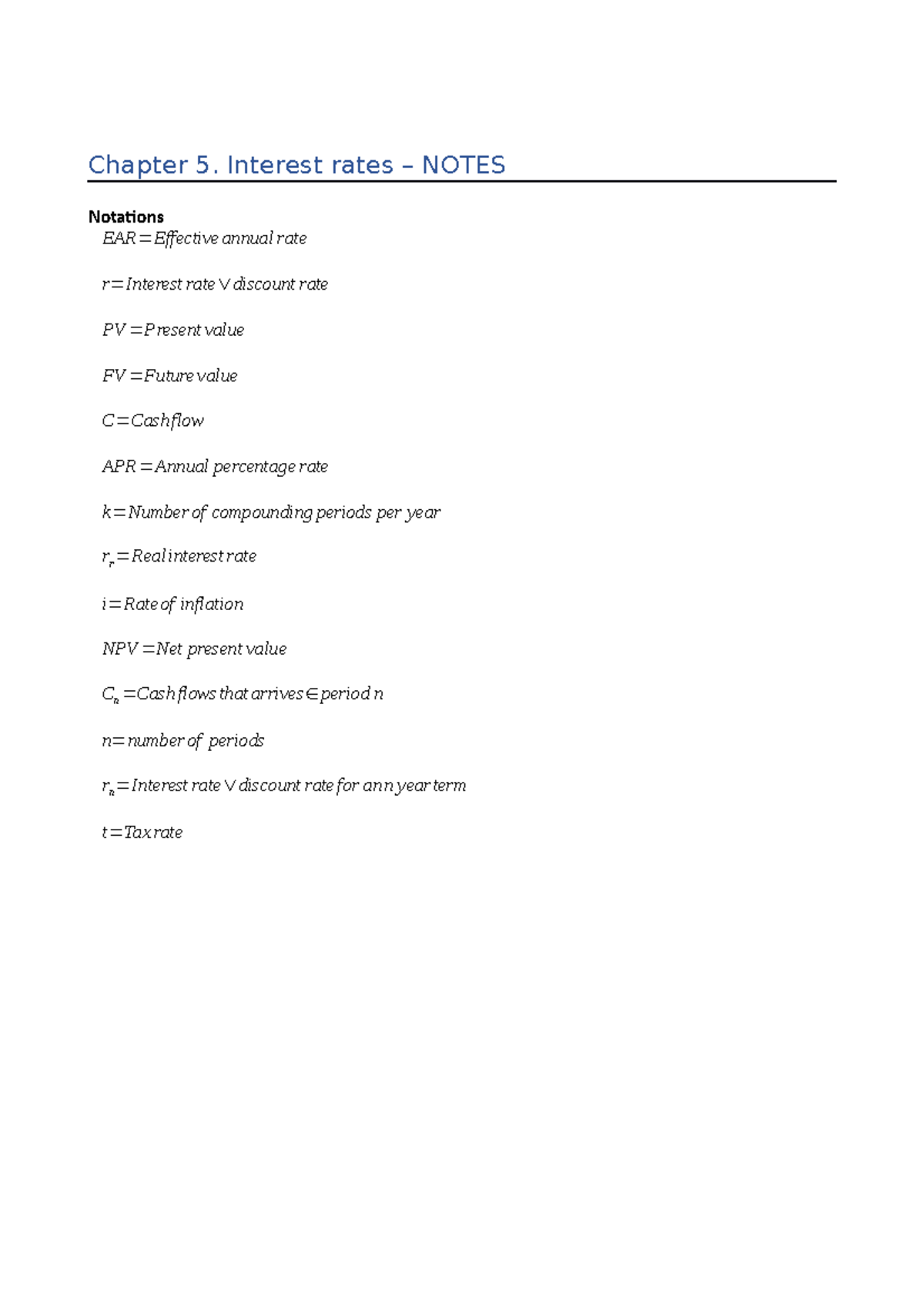Chapter 5. Interest rates – Notes - Chapter 5. Interest rates – NOTES ...