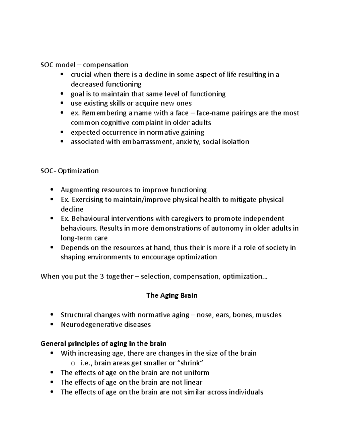 Adulthood and Aging - SOC model – compensation crucial when there is a ...
