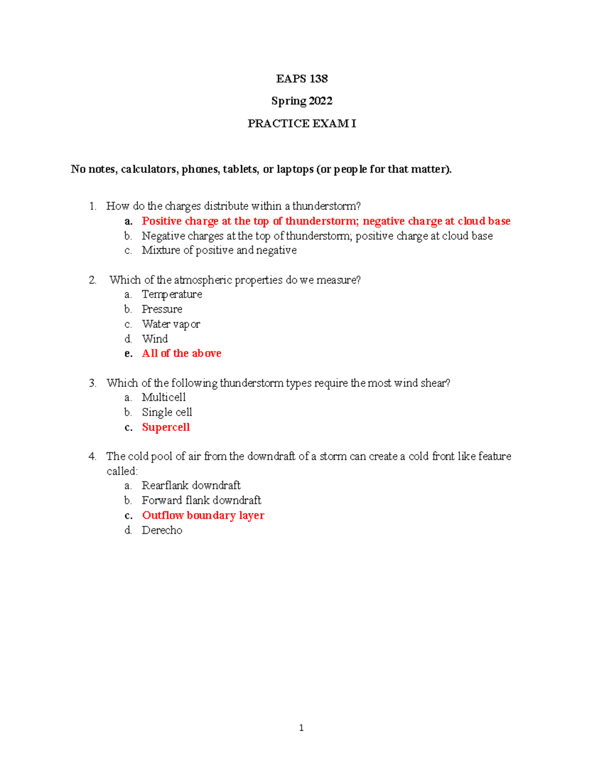 Spring 2022 practiceexam 1 138key - EAPS 138 Spring 2022 PRACTICE EXAM ...