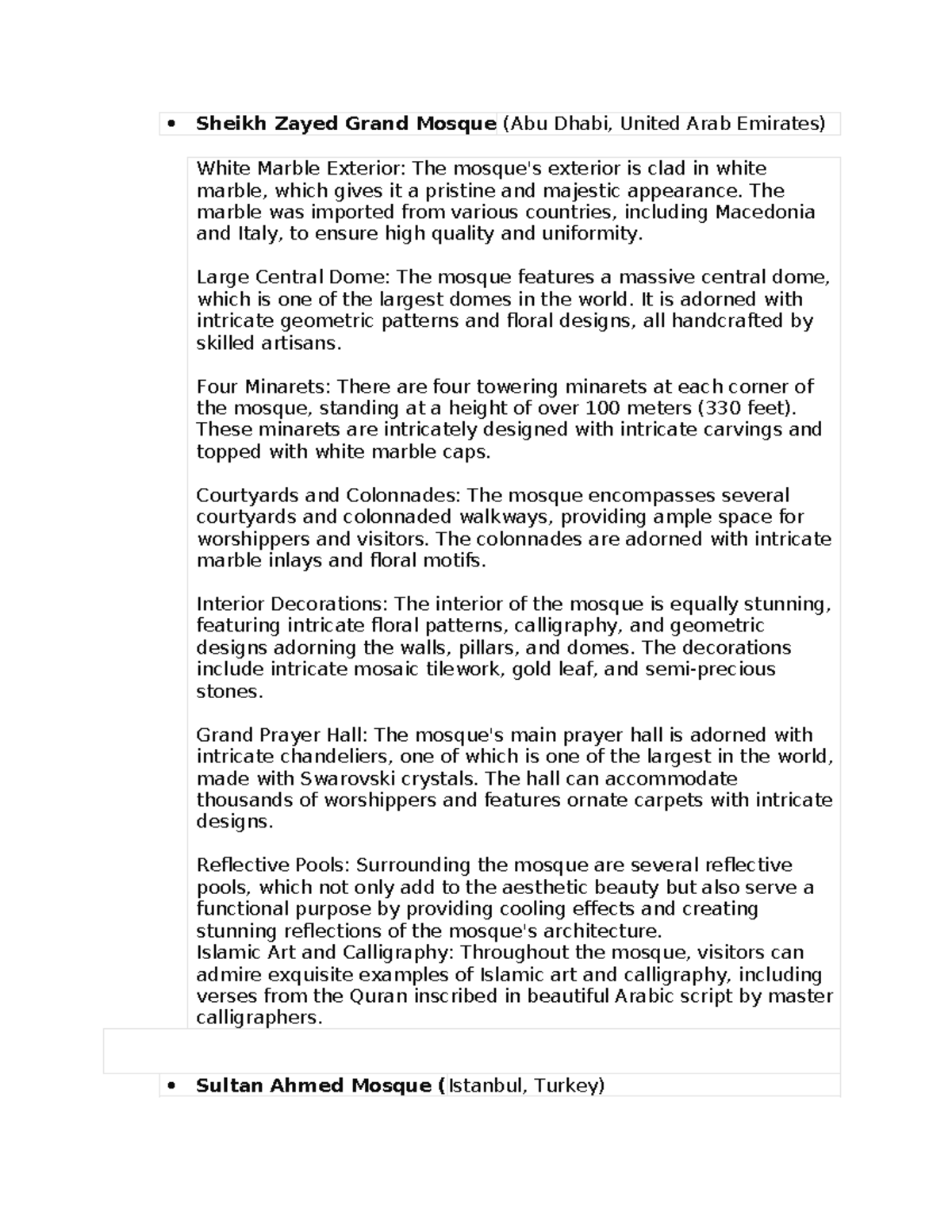 Mosque Research Contents - Sheikh Zayed Grand Mosque (Abu Dhabi, United ...