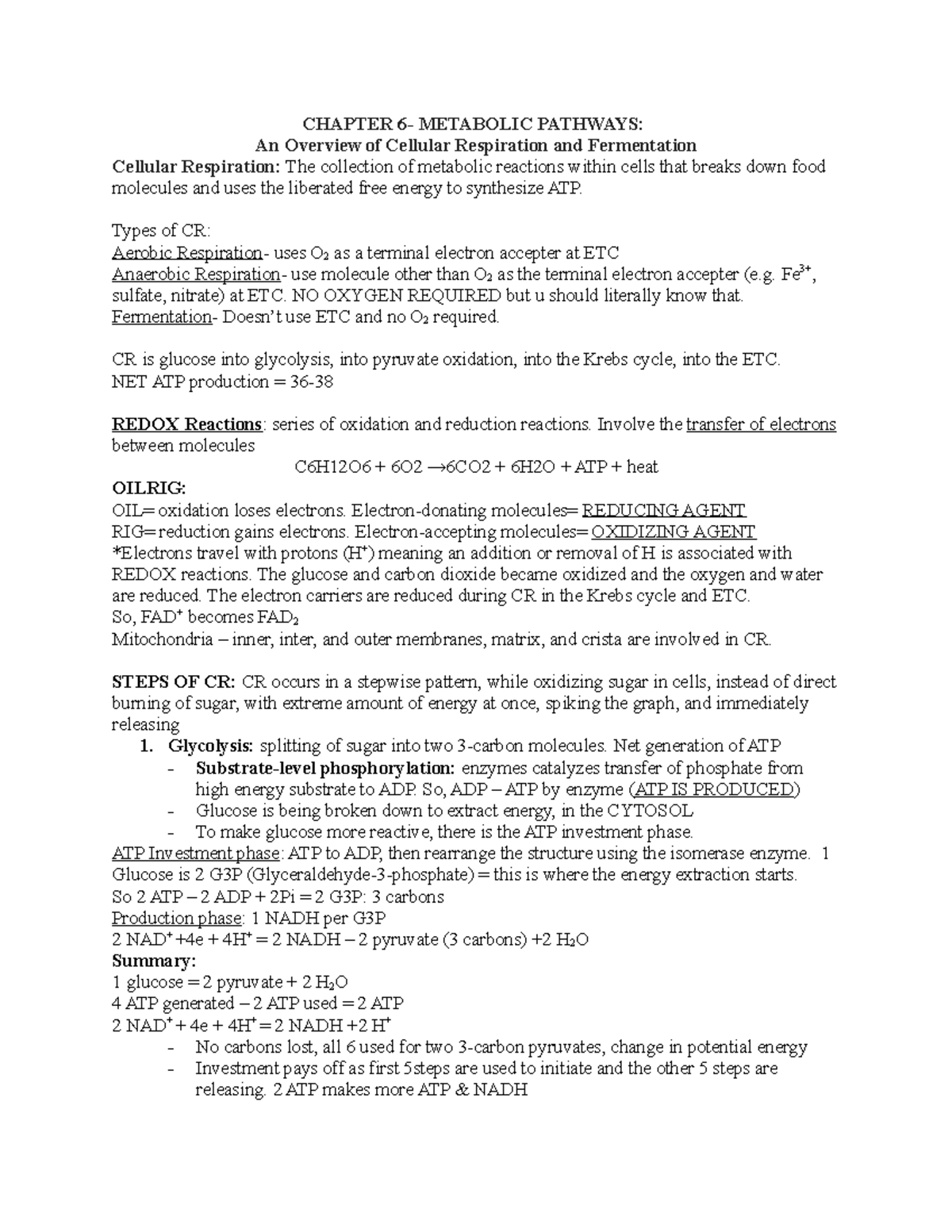 Chapter 6 EXAM Notes METABOLIC PATHWAYS An Overview Of Cellular chapter-6-exam-notes-metabolic-pathways-an-overview-of-cellular