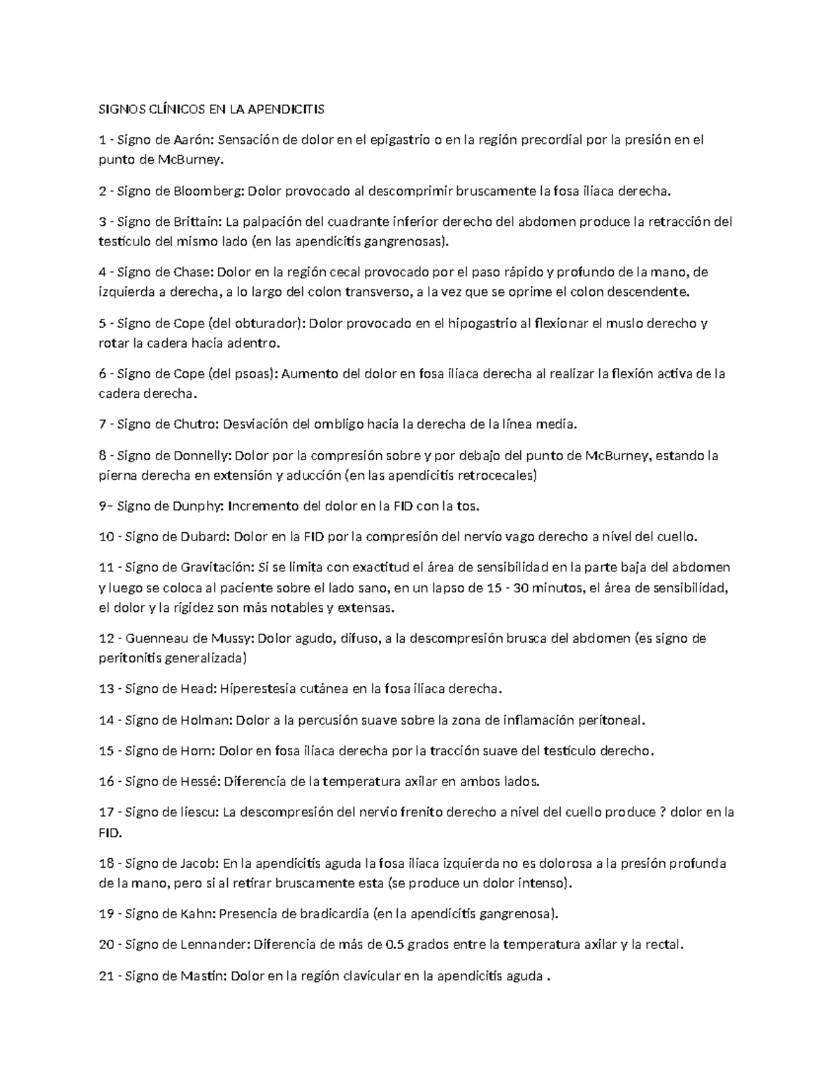 Signos Clínicos EN LA Apendicitis 2 - SIGNOS CLÍNICOS EN LA APENDICITIS ...