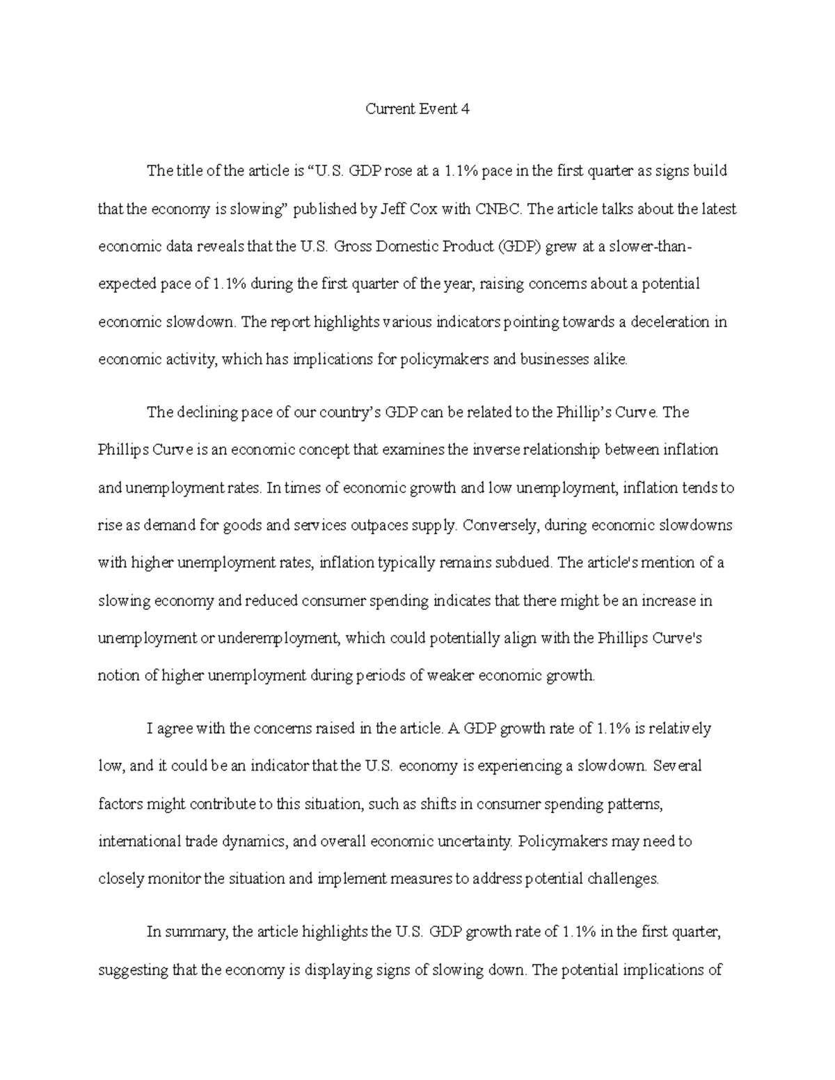 Current Event 4 - Assignment - Current Event 4 The title of the article ...