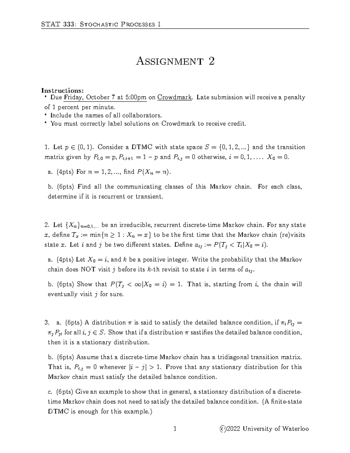 Stat333-hw2 f22 - stat 333 assignment, can be used for practice. Very ...