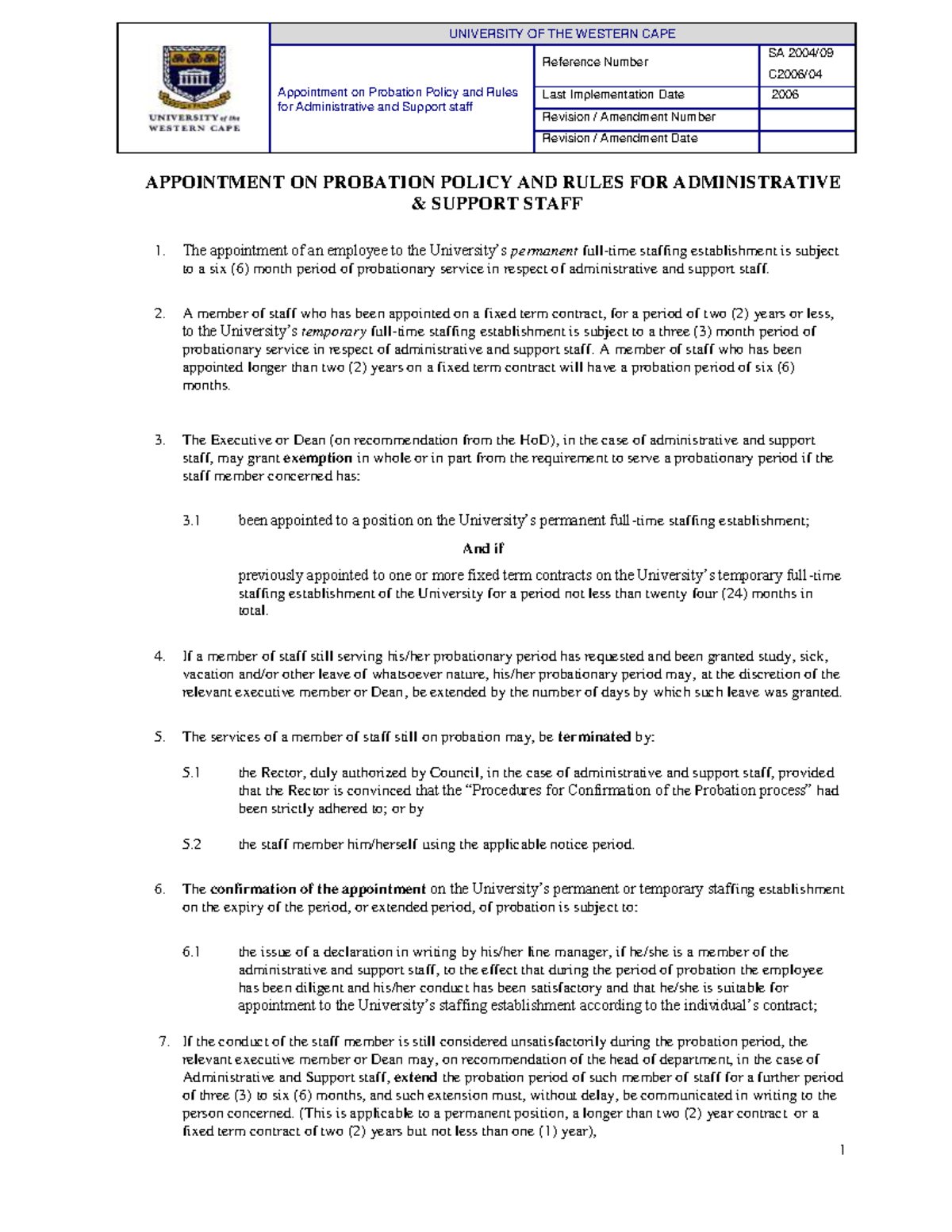 Probation Policy + Procedures for Confirmation - Admin and Support ...