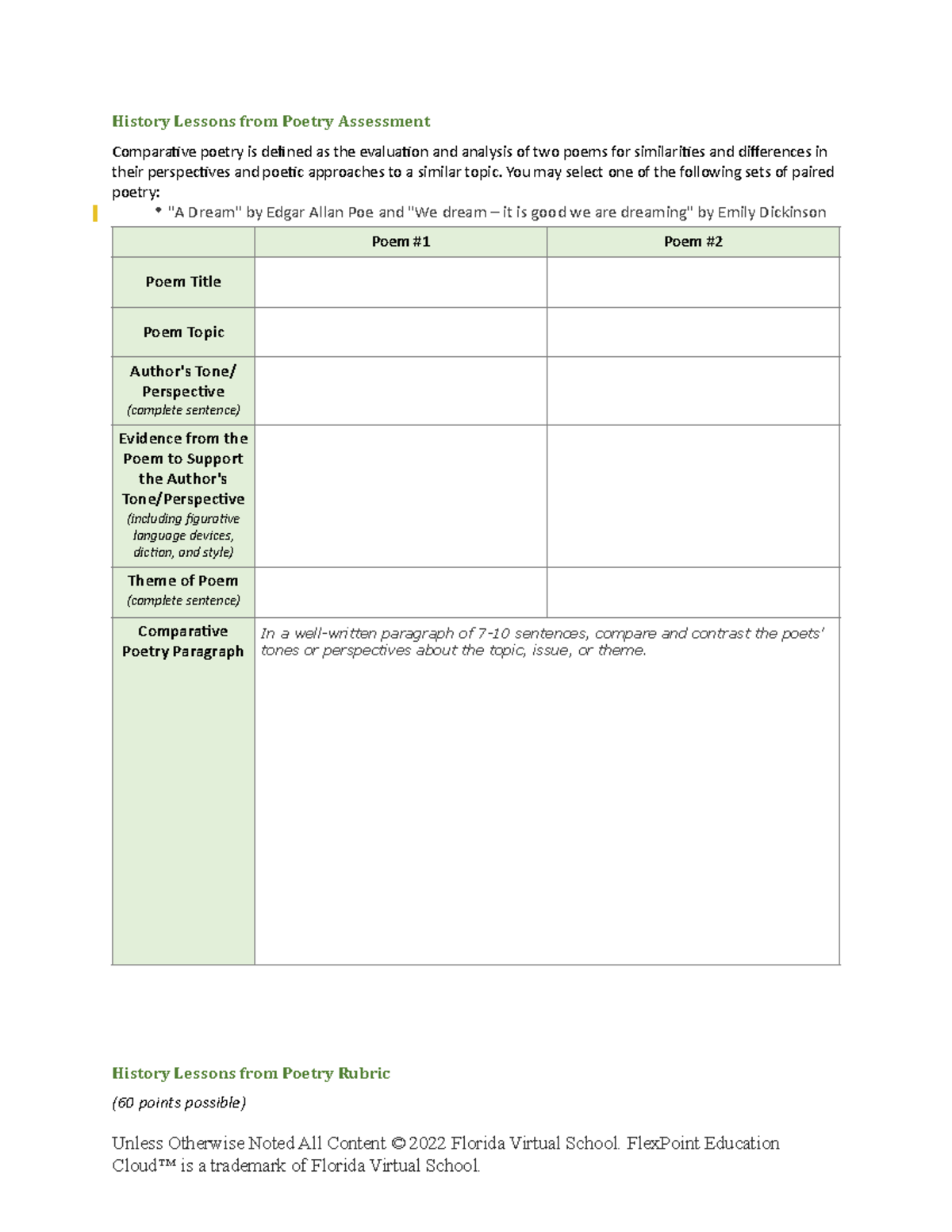 History lessons from poetry - You may select one of the following sets ...