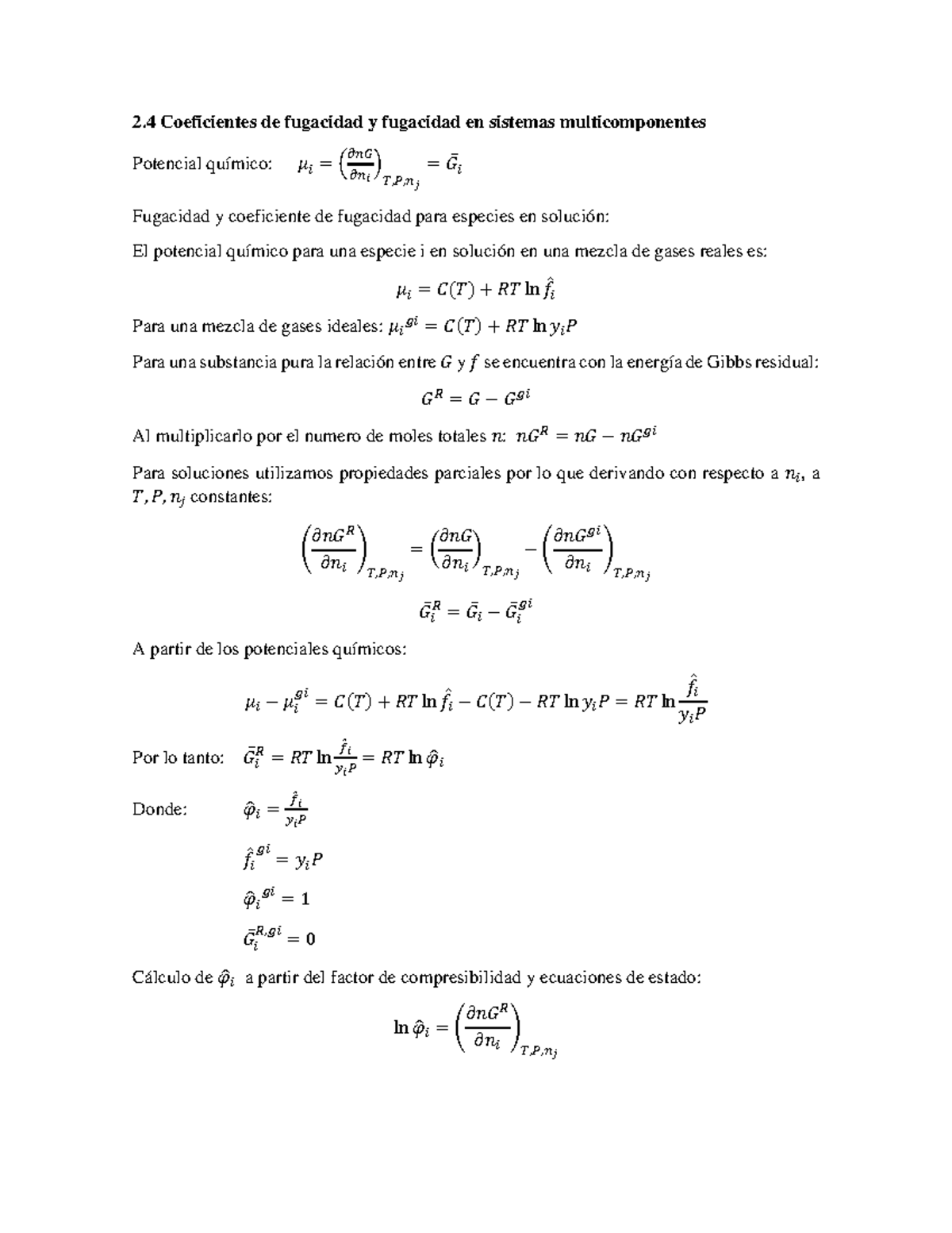 Coeficiente de fugacidad y fugacidad en sistemas multicomponentes - 4 ...