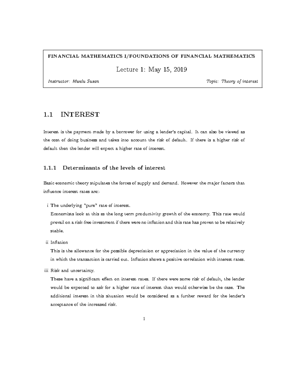 Financial mathematics - FINANCIAL MATHEMATICS I/FOUNDATIONS OF ...