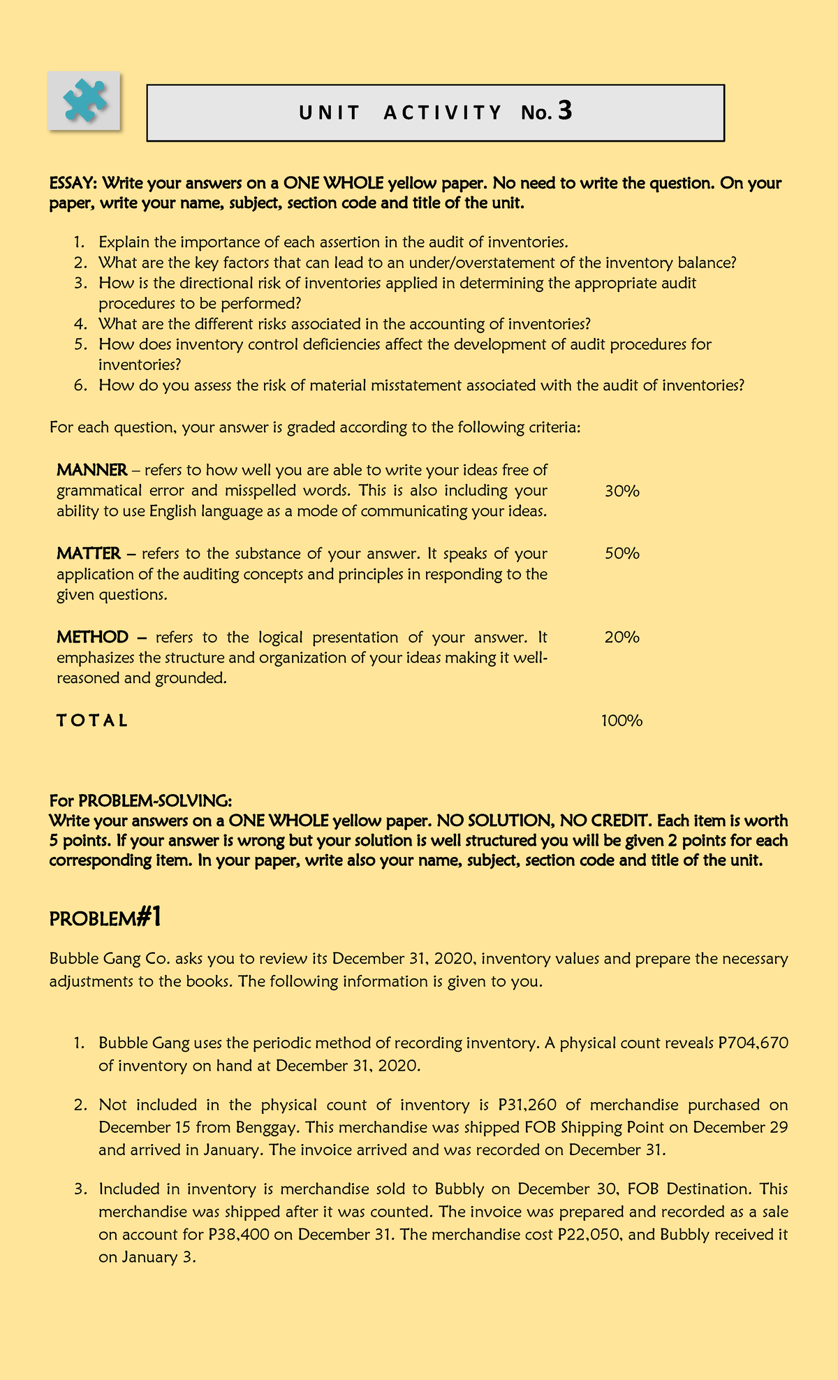 Exercise NO. 3 - ACTIVITY LEARNING MATERIAL SCOMAN2 MAJOR SUBJECT ...