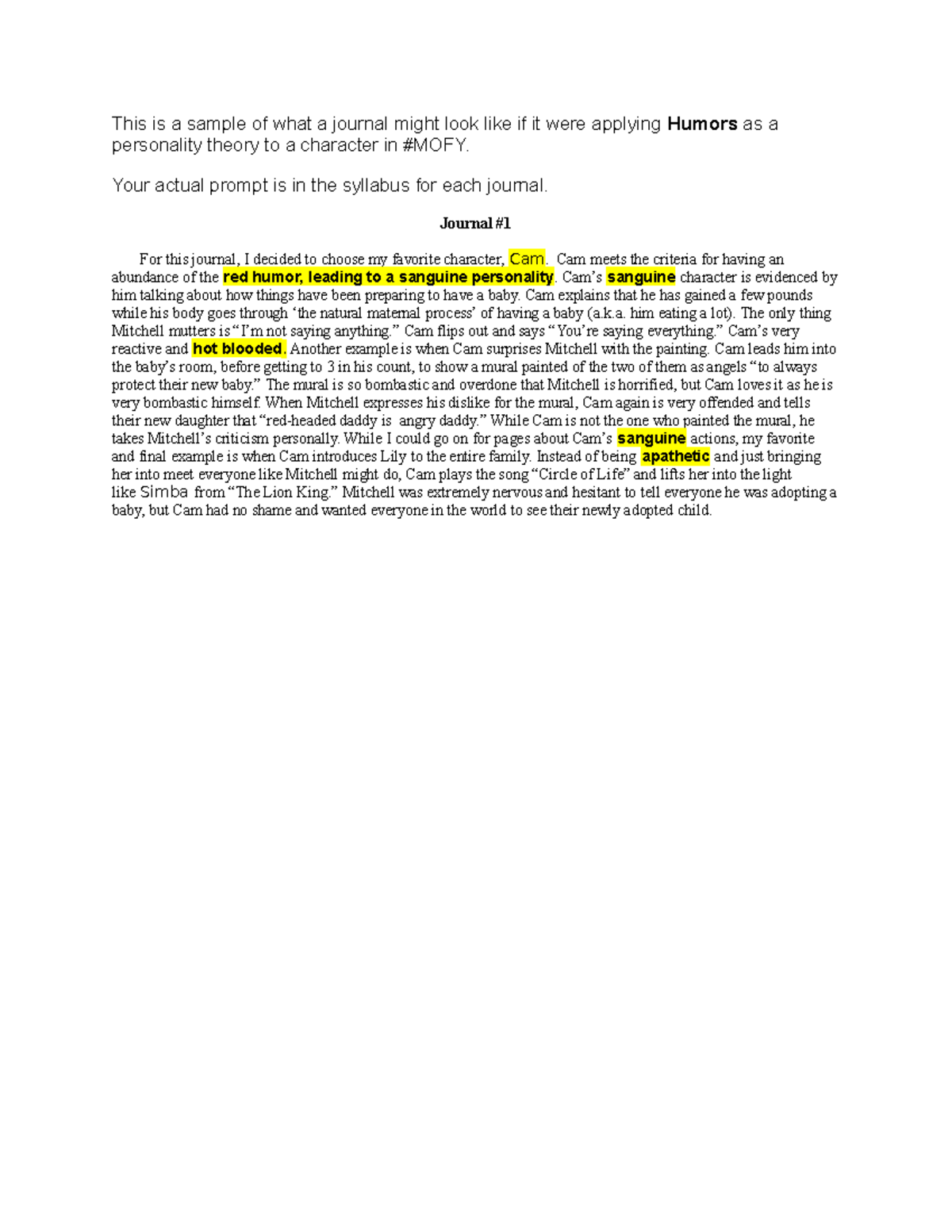 Sample journal - This is a sample of what a journal might look like if ...