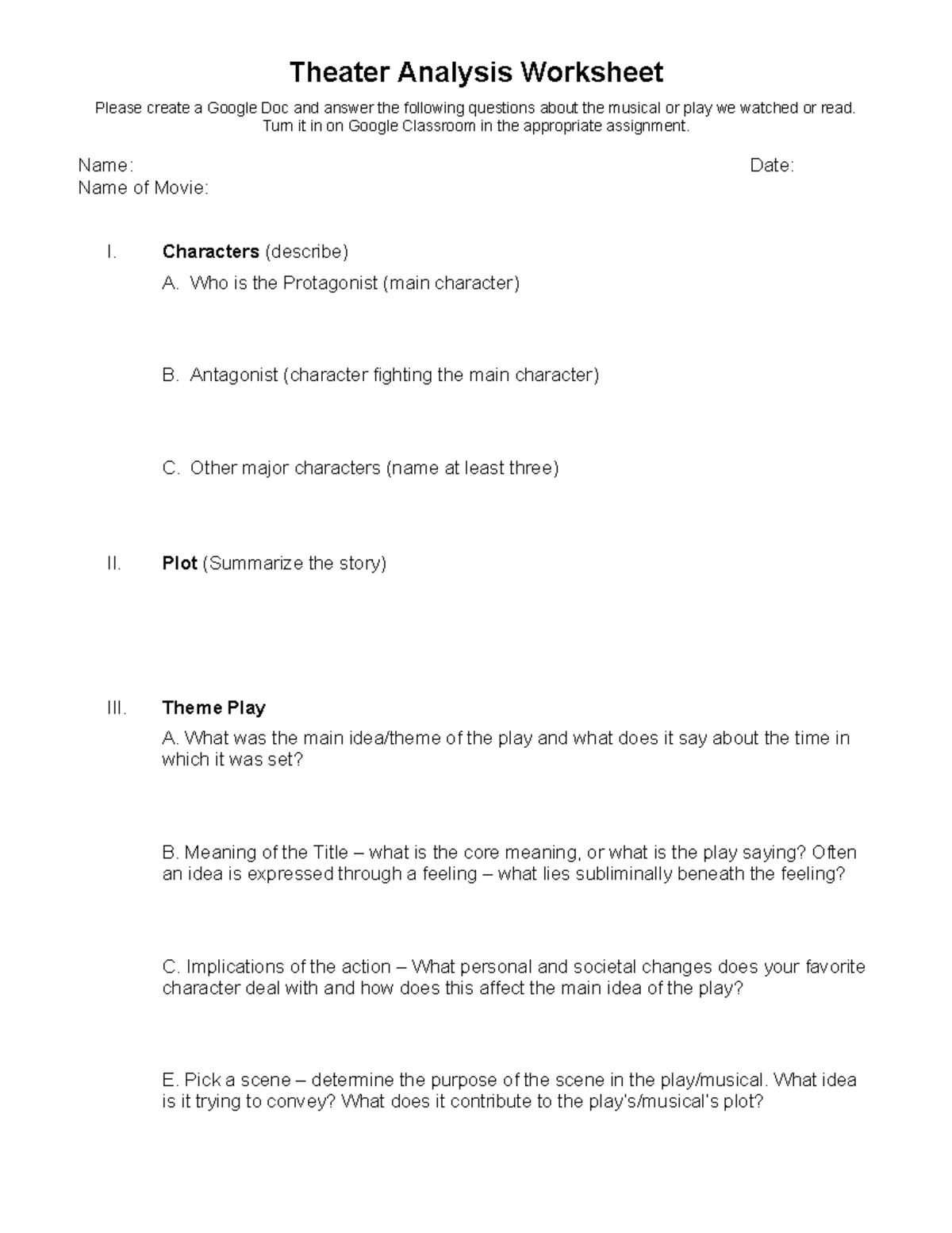 Freaks Analysis Worksheet - Theater Analysis Worksheet Please create a ...