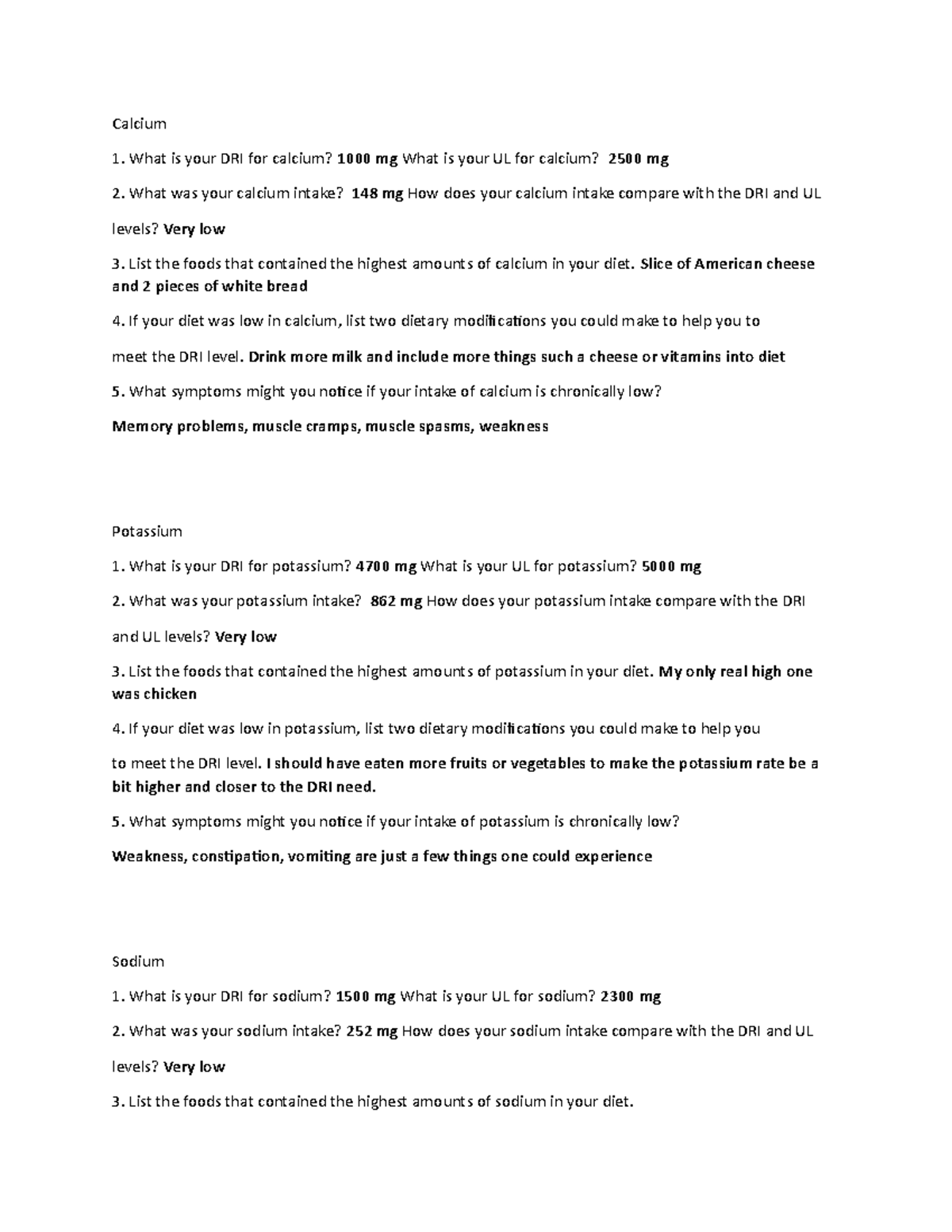 Week 9 Assignment - Professor Sharp JWU online - Calcium What is your ...