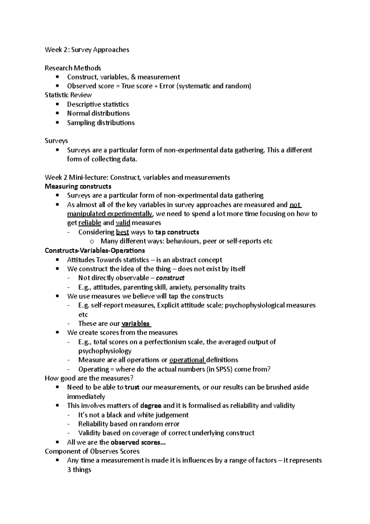 Week 2 - 4 3003PSY - notes - Week 2: Survey Approaches Research Methods ...