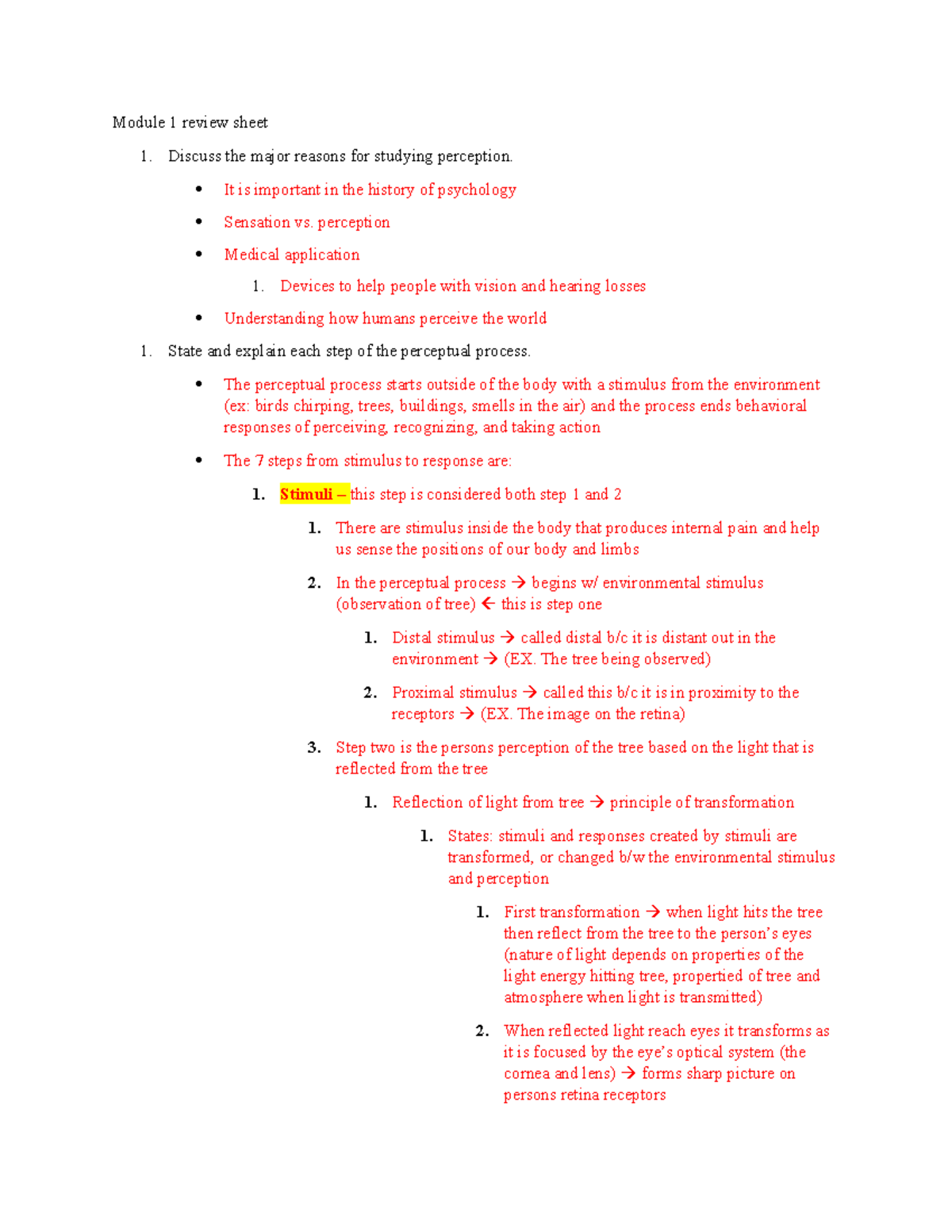 Module 1 review sheet - covers materials from chapter 1 psychophysics ...