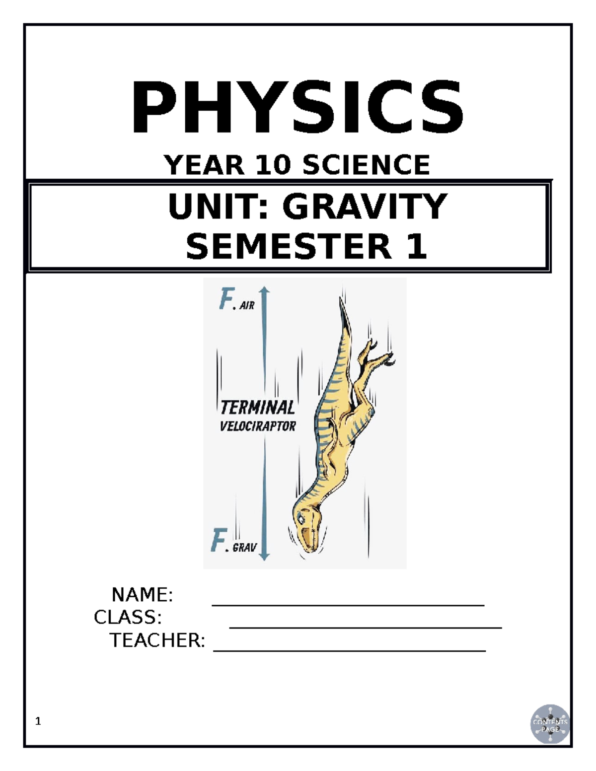 0 - Year 10 Semester 1 - Physics Gravity Booklet - PHYSICS YEAR 10 ...