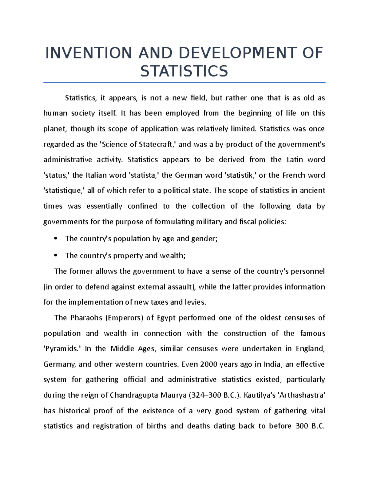 Invention AND Development OF Statistics - INVENTION AND DEVELOPMENT OF ...