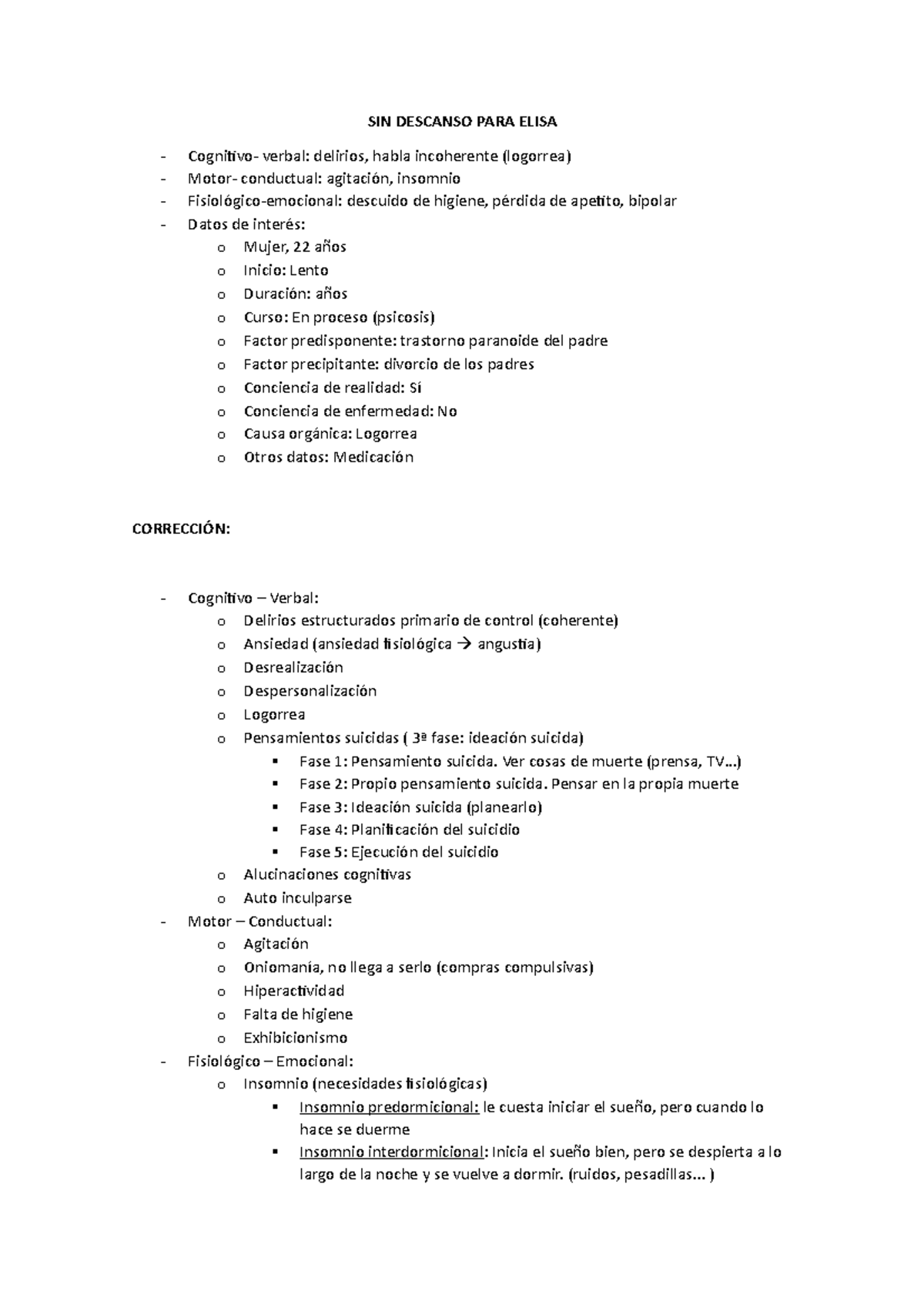 Caso de Elisa - Práctica - SIN DESCANSO PARA ELISA Cognitivo- verbal ...