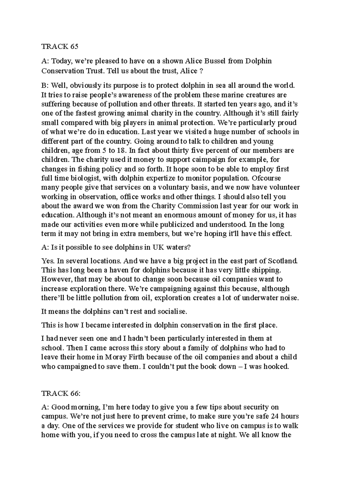 Laikhanhhoang btvn LS 14102023 - TRACK 65 A: Today, we’re pleased to ...