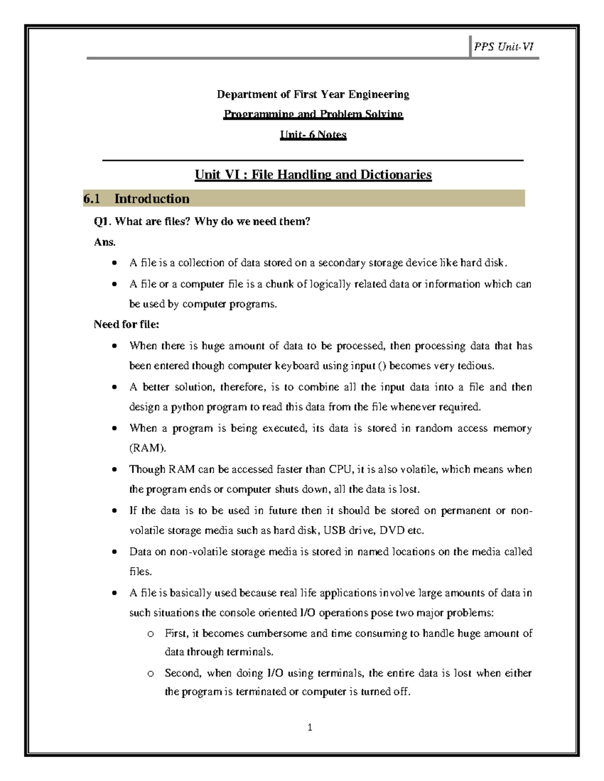PPS U6 file handling and dictionaries - Department of First Year Engineering Programming and ...