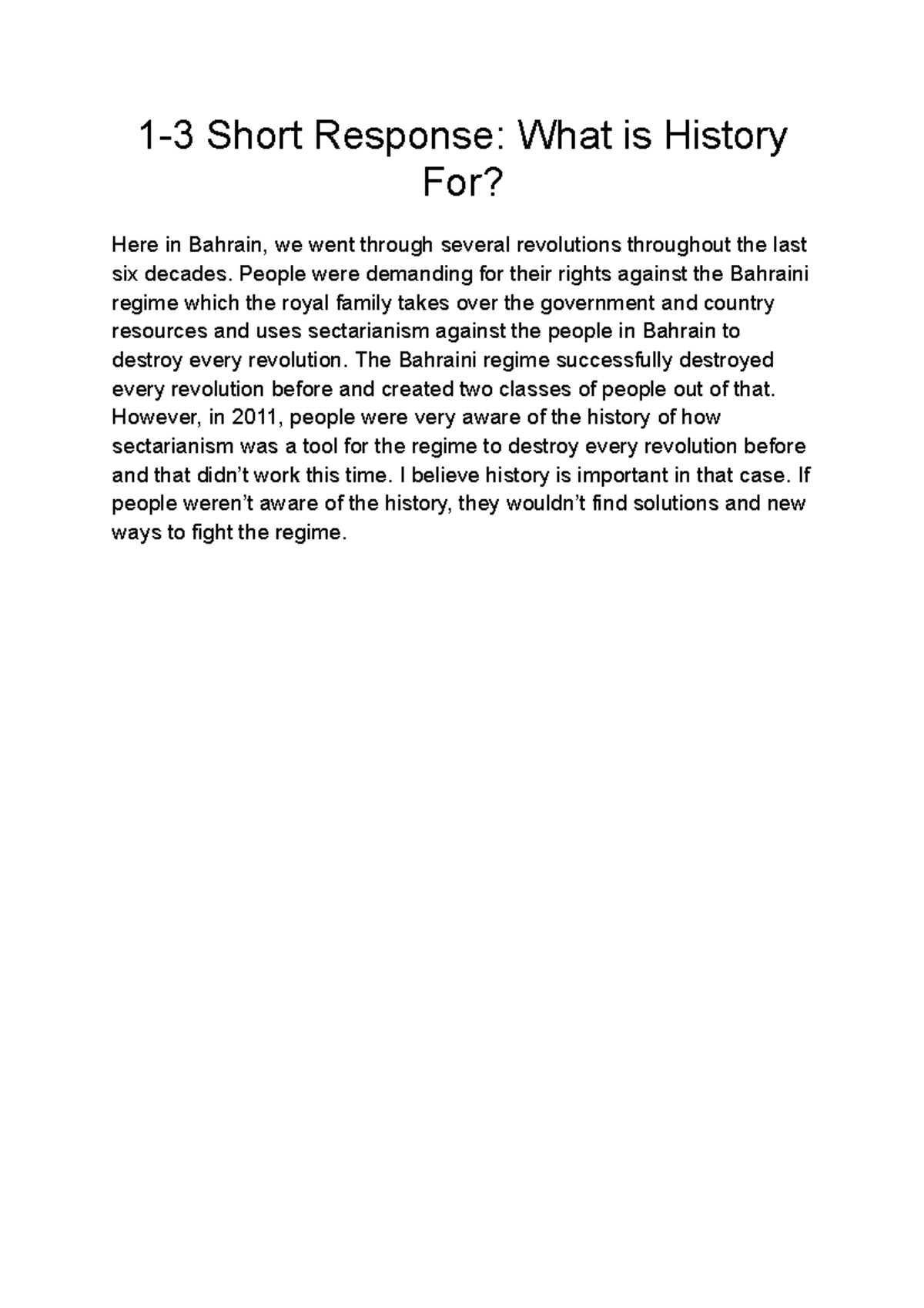 1-3 Short Response What is History For - 1-3 Short Response: What is ...