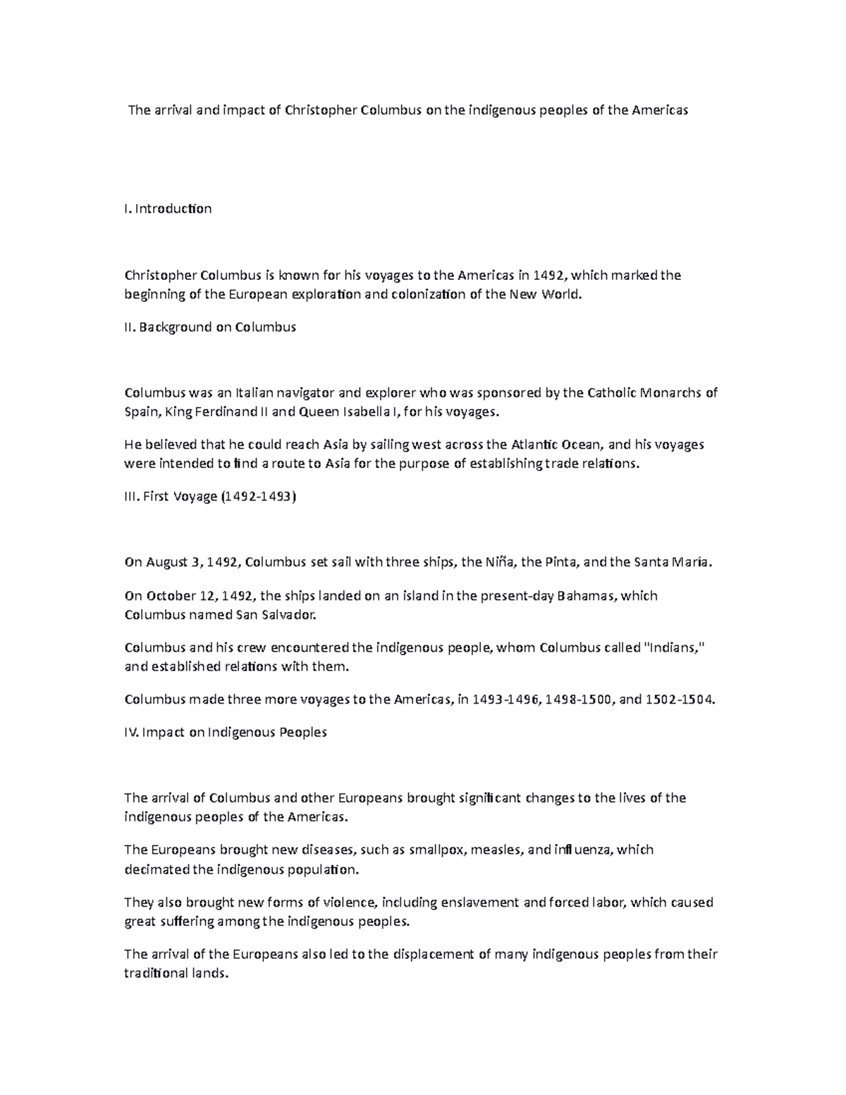 The arrival and impact of Christopher Columbus on the indigenous ...