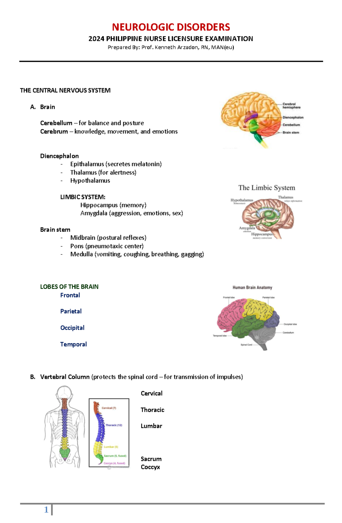 Neuro HAND OUT NOV 2024 PNLE - NEUROLOGIC DISORDERS 2024 PHILIPPINE ...