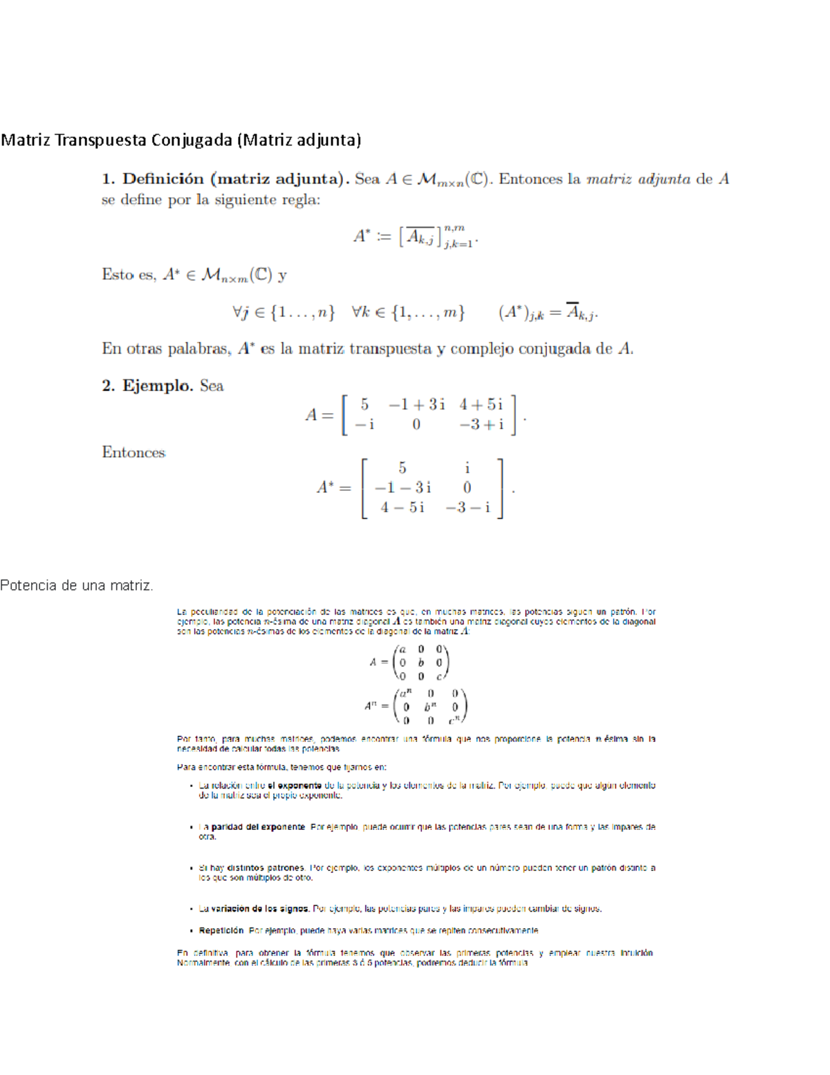 Matrices - Matriz Transpuesta Conjugada (Matriz adjunta) Potencia de ...