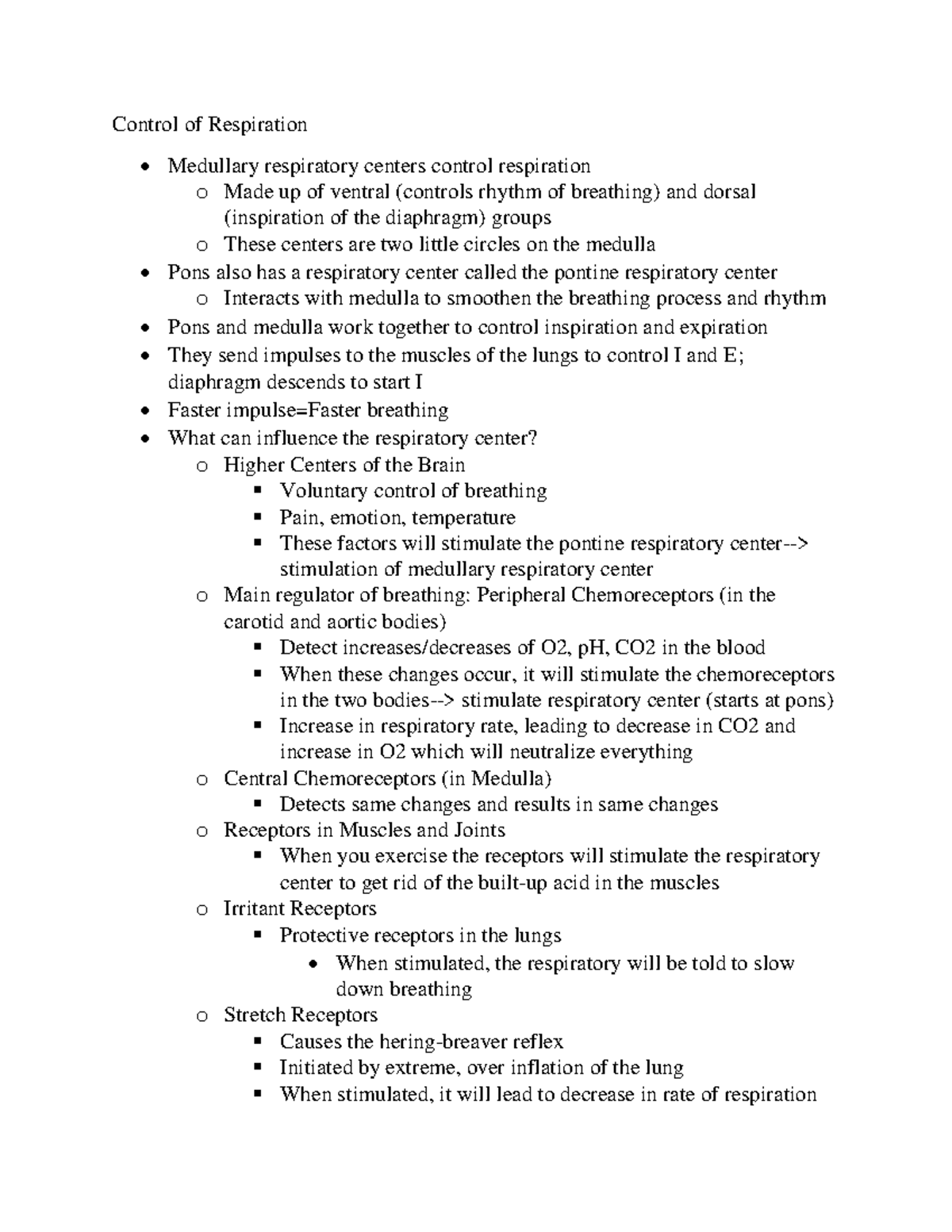 NEUR 2600- Control of Respiration Notes - Control of Respiration ...