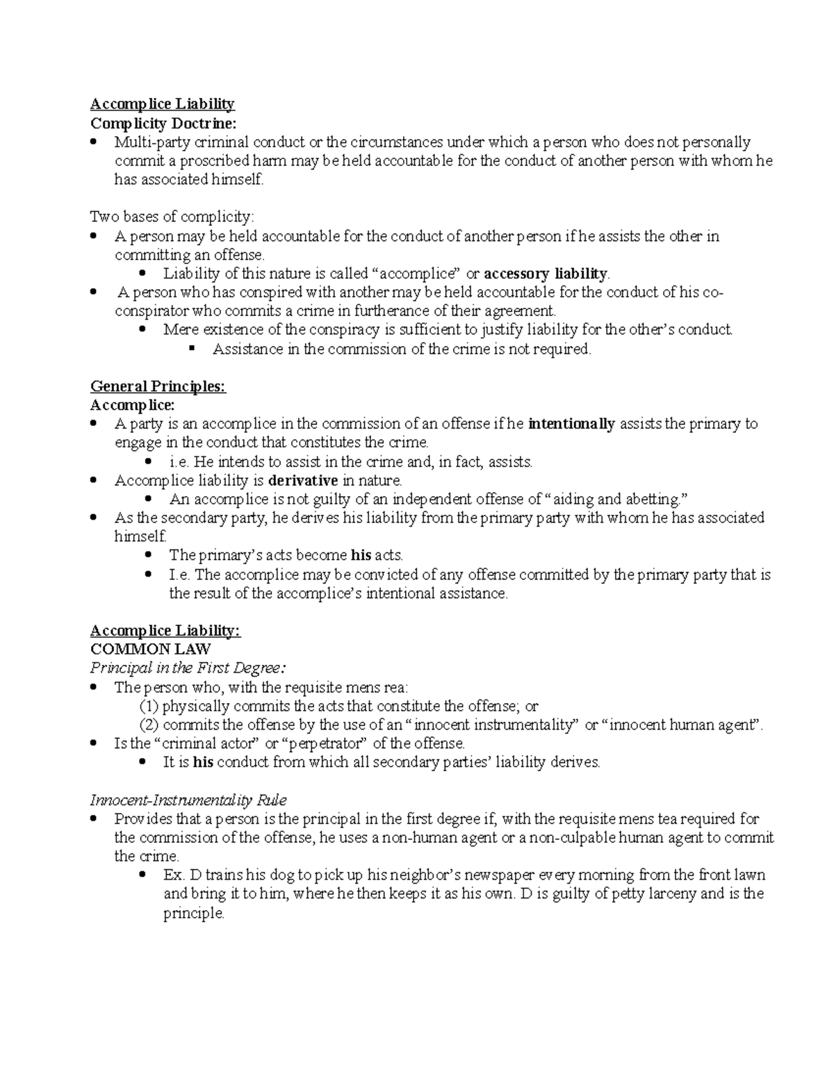 Accomplice Liability - Accomplice Liability Complicity Doctrine: Multi-party criminal conduct or ...