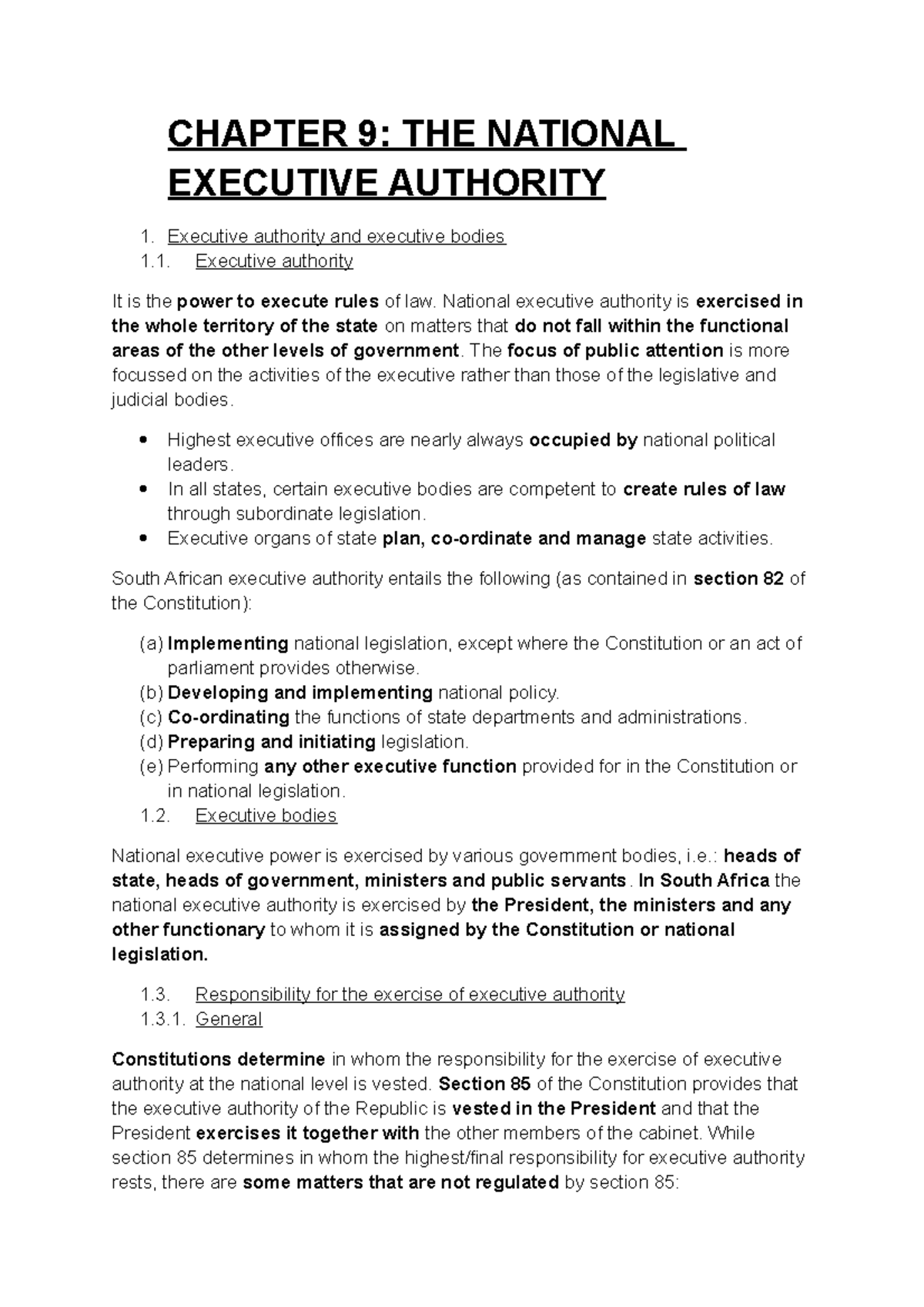 Chapter 9 Notes CHAPTER 9 THE NATIONAL EXECUTIVE AUTHORITY chapter-9-notes-chapter-9-the-national-executive-authority