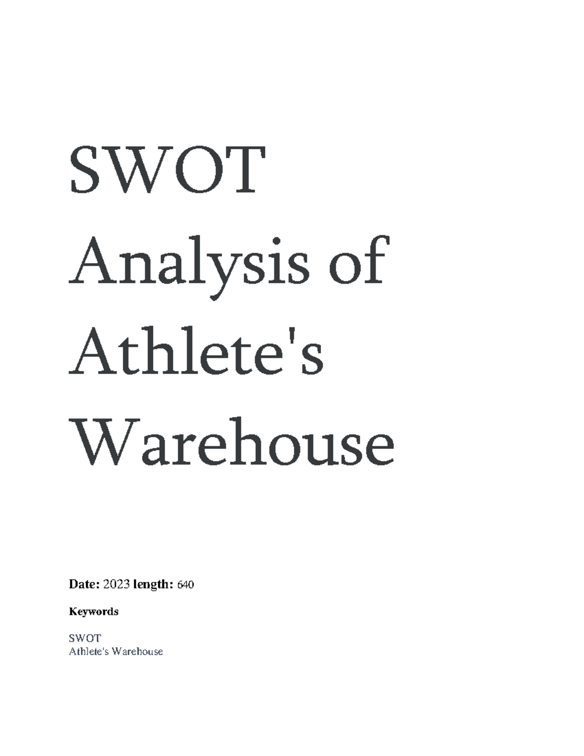 SWOT Analysis of Athlete's Warehouse 1 - SWOT Analysis of Athlete's ...