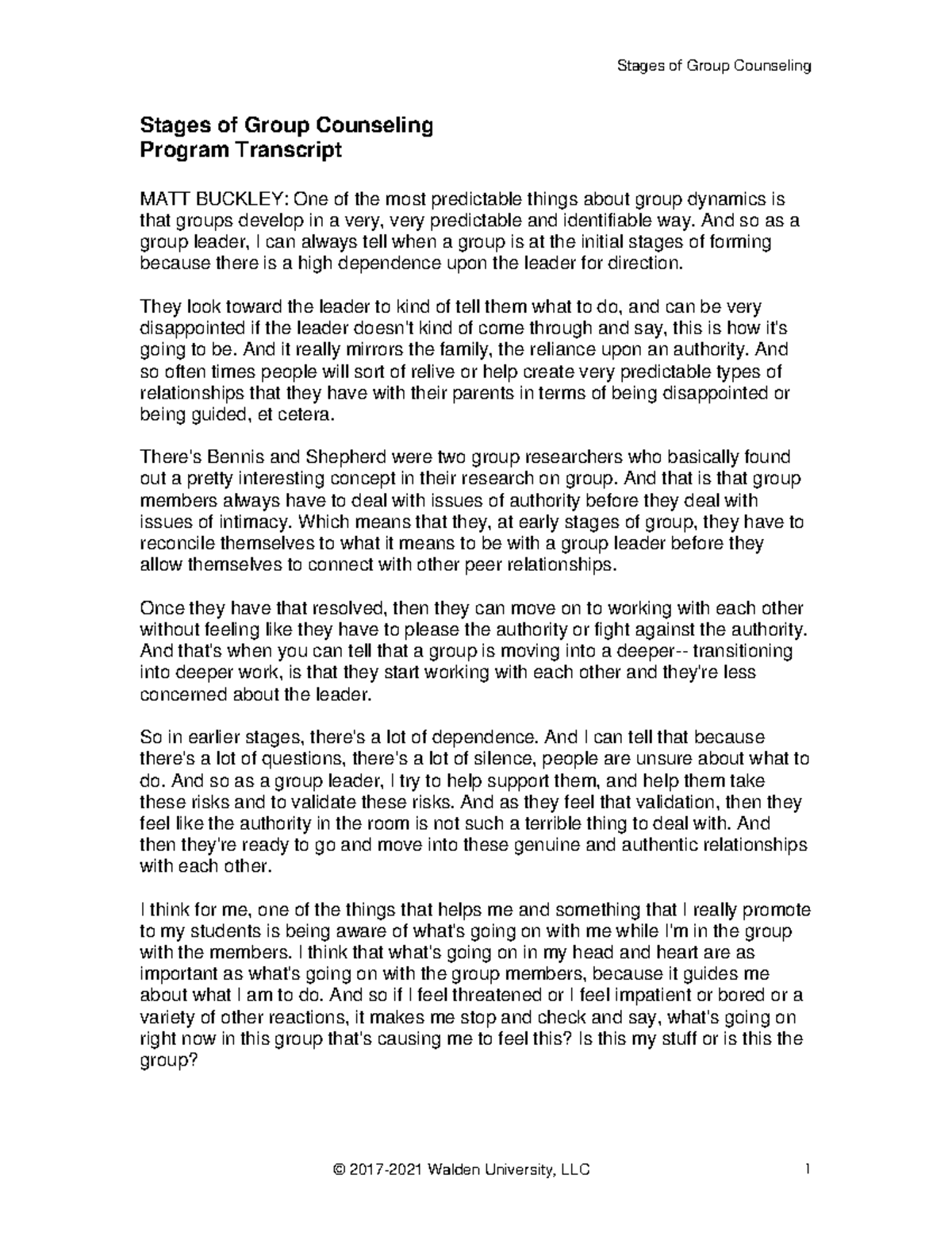 Stages of Group Counseling-180108 Transcript - Stages of Group ...