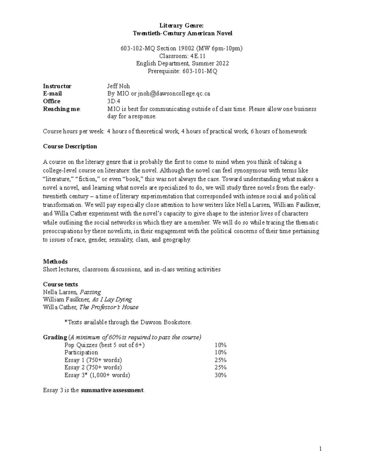 S22-603-102 19002 Noh - Course outline for English 2 - Literary Genre ...