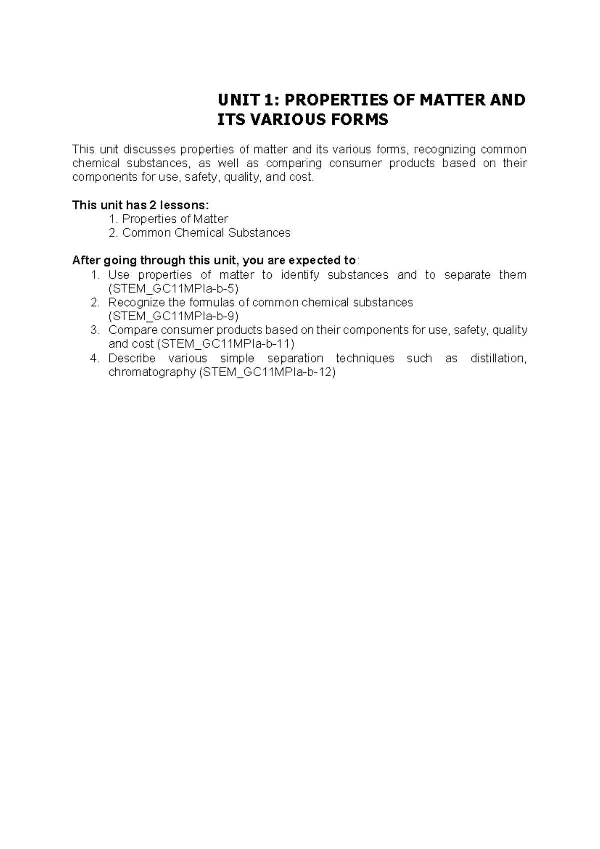 Properties OF Matter AND ITS Various Forms 0 - UNIT 1: PROPERTIES OF ...