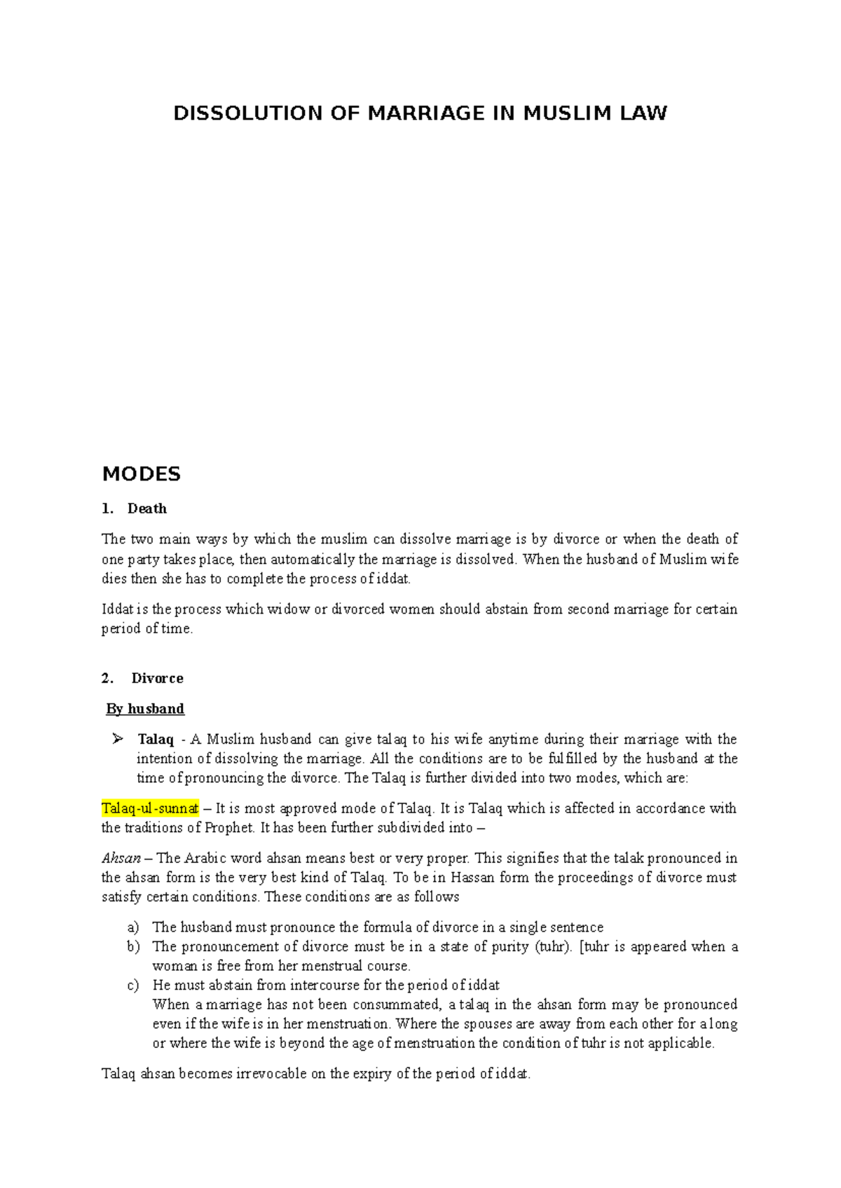 Dissolution OF Marriage IN Muslim LAW - DISSOLUTION OF MARRIAGE IN ...