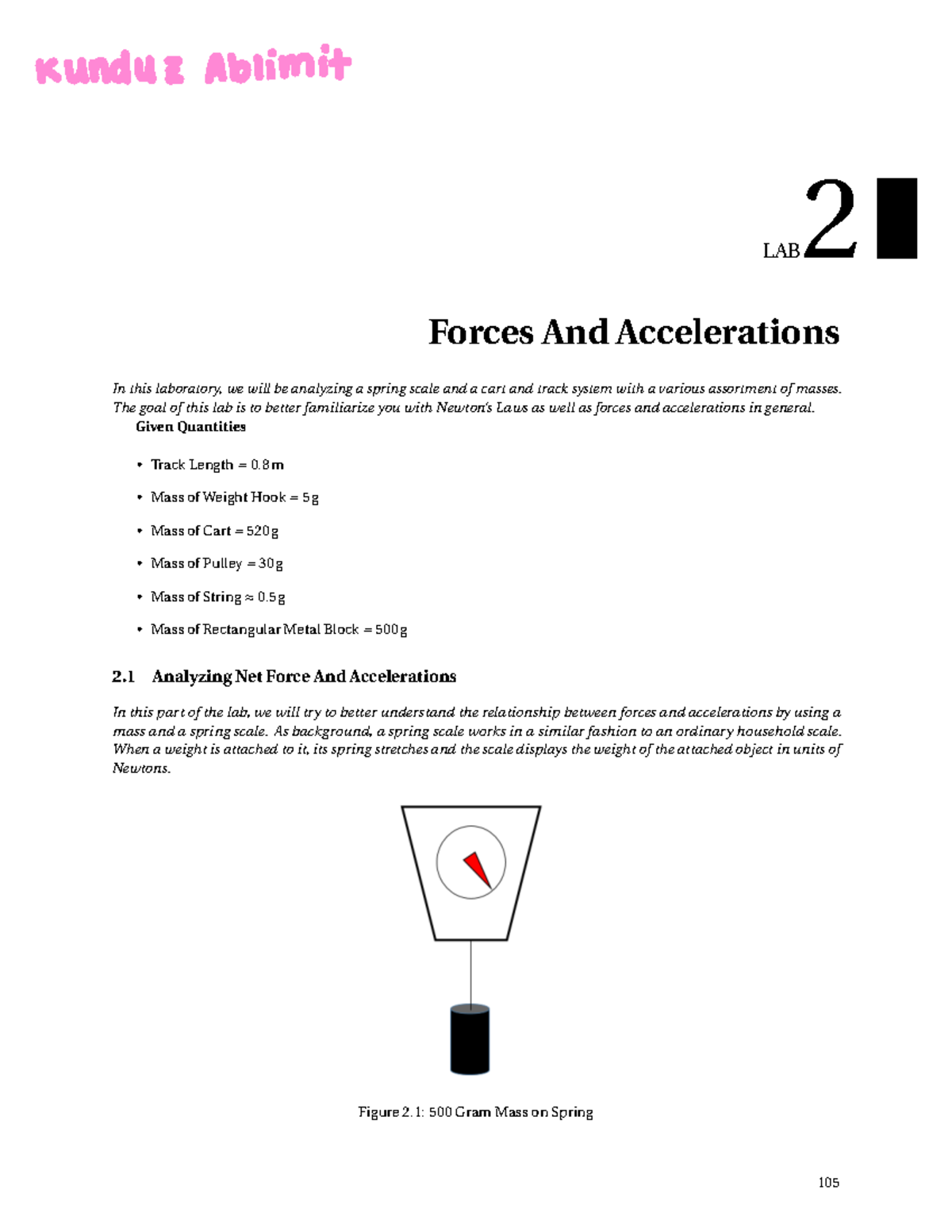 8A Lab2 Forces And Accelerations - LAB 2 Forces And Accelerations In ...