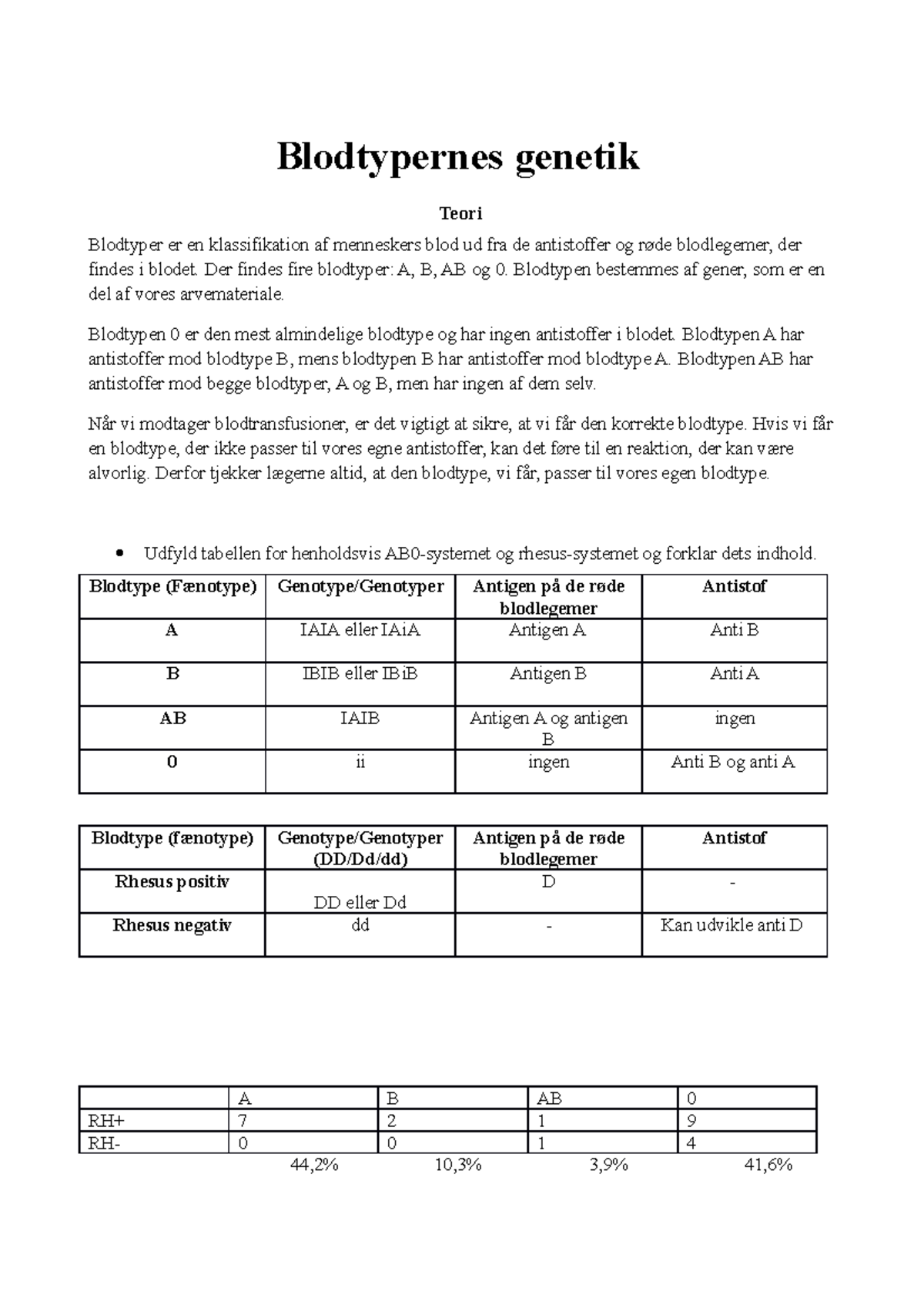 Blodtypernes genetik - Blodtypernes genetik Teori Blodtyper er en ...