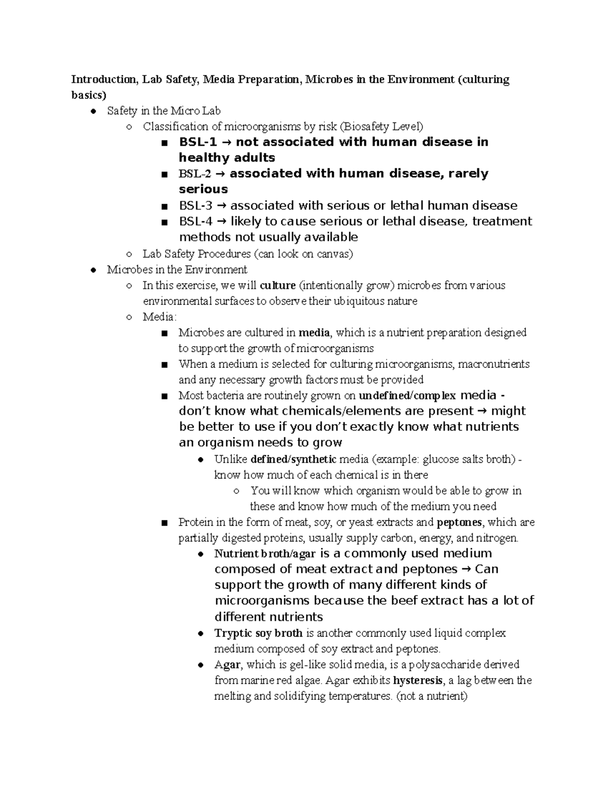 Microbio Lab - notes for whole semester - Introduction, Lab Safety ...