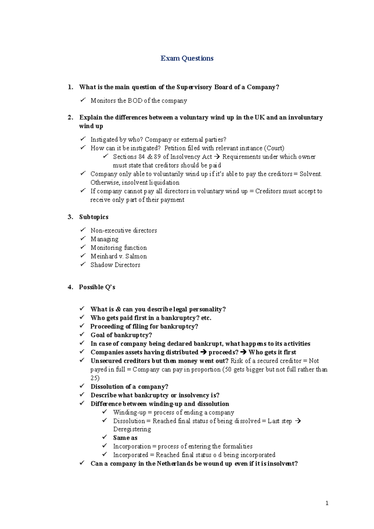 Exam 2018, questions - Exam Questions 1. What is the main question of ...