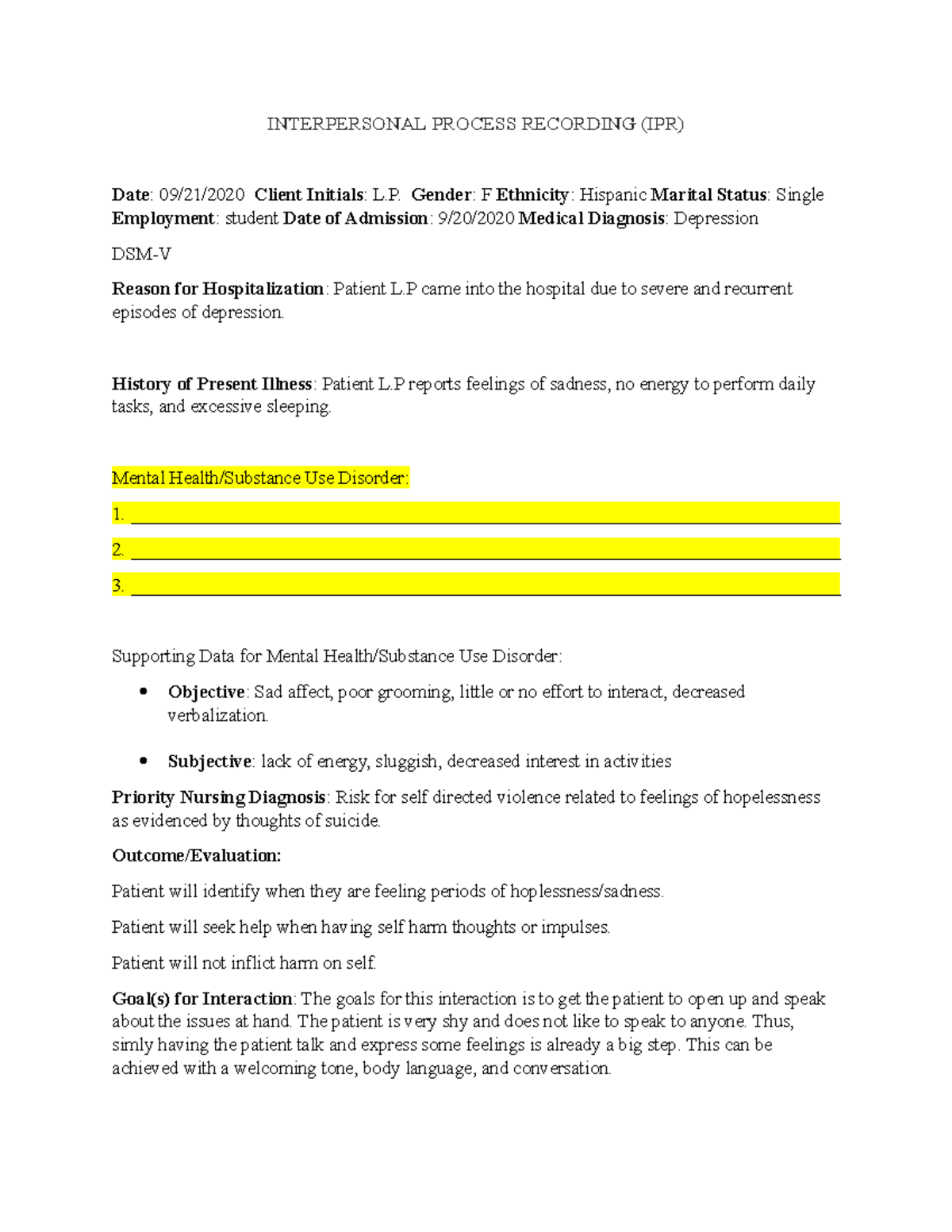IPR - Inter-professional personal recording - INTERPERSONAL PROCESS ...
