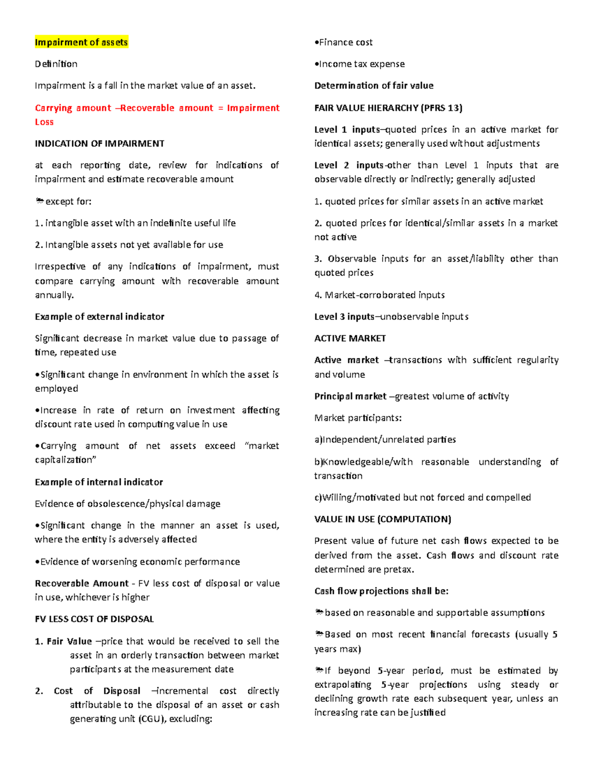 Impairment of assets - Lecture notes 1-10 - Introduction To Information ...