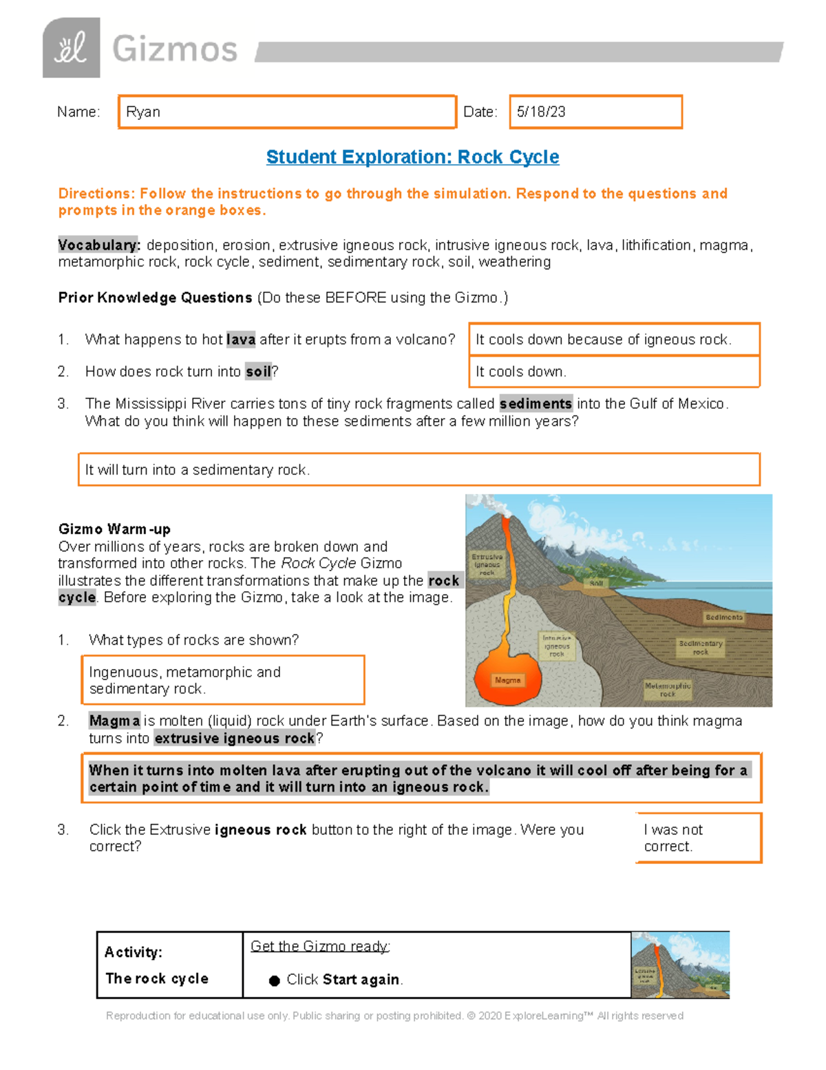 Ryan Hui - Rock Cycle - Jones 2022-23 - Name: Ryan Date: 5/18/ Student ...