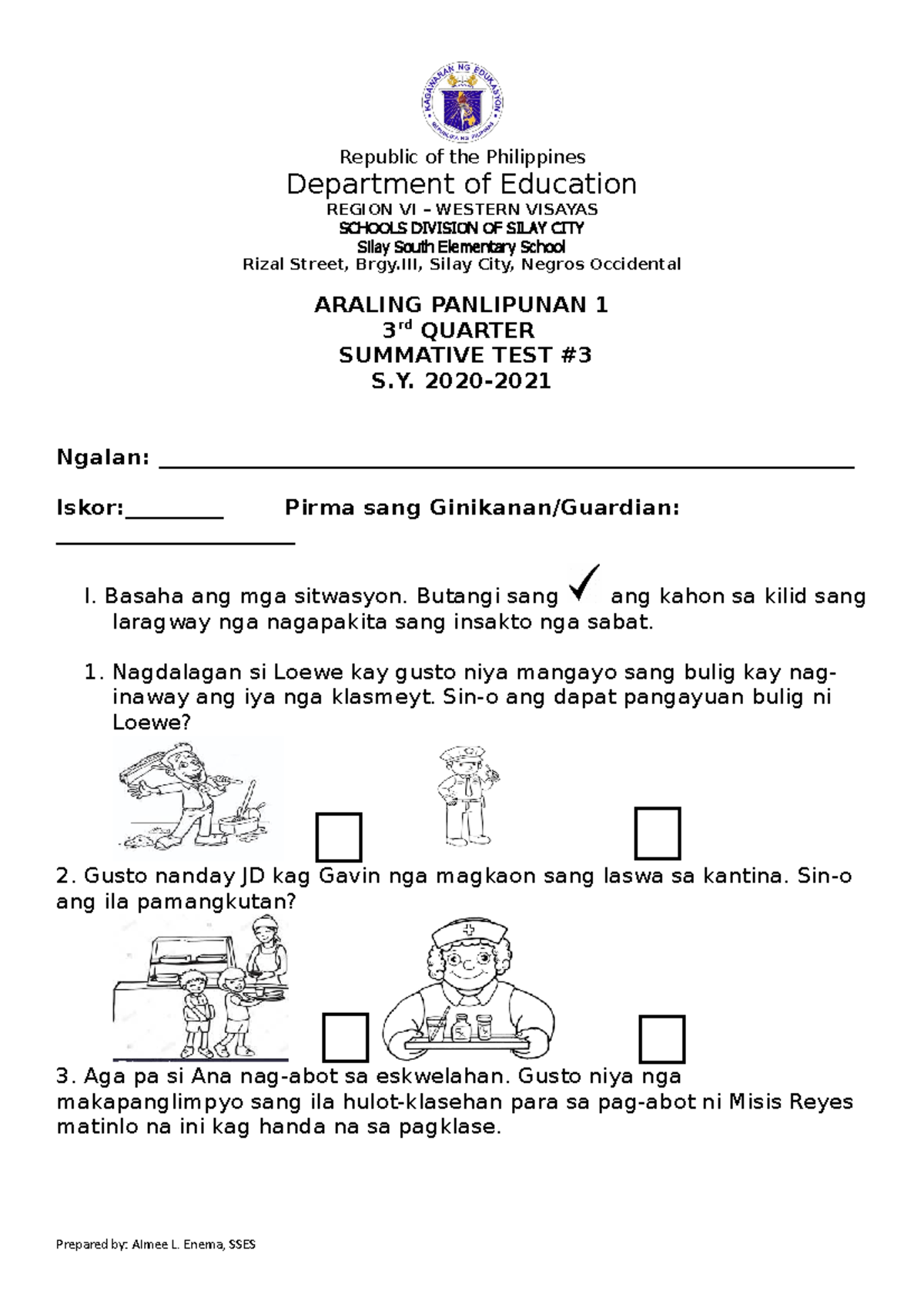 Aral Pan 3rdqtr 3rd ST - SUMMATIVE TESTS - Republic of the Philippines ...