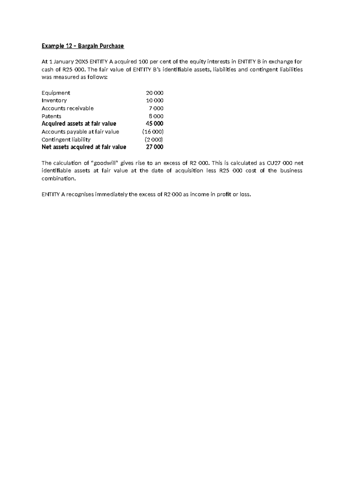 L3 - Example 12 – Bargain Purchase - Example 12 – Bargain Purchase At 1 ...