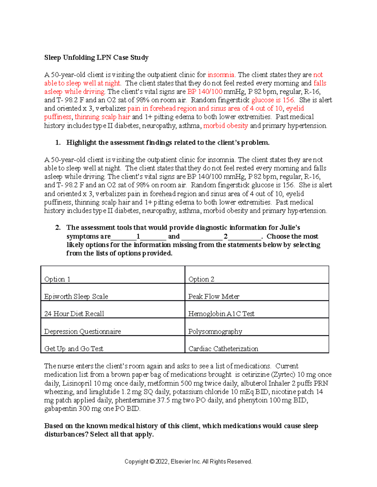 Sleep Case Study Chapter 31 - Sleep Unfolding LPN Case Study A 50-year ...